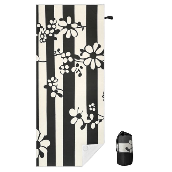 BZSMCE Soft Elegant Floral Stripes For Beach Towel with Wind-Resistant ...