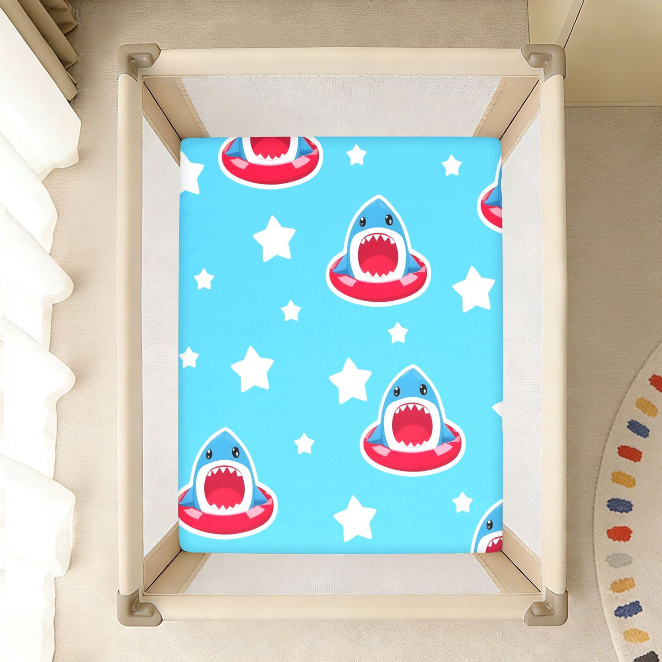BZSMCE Soft Fitted Cotto Sheets In Cartoon Shark Star Pattern Pattern ...