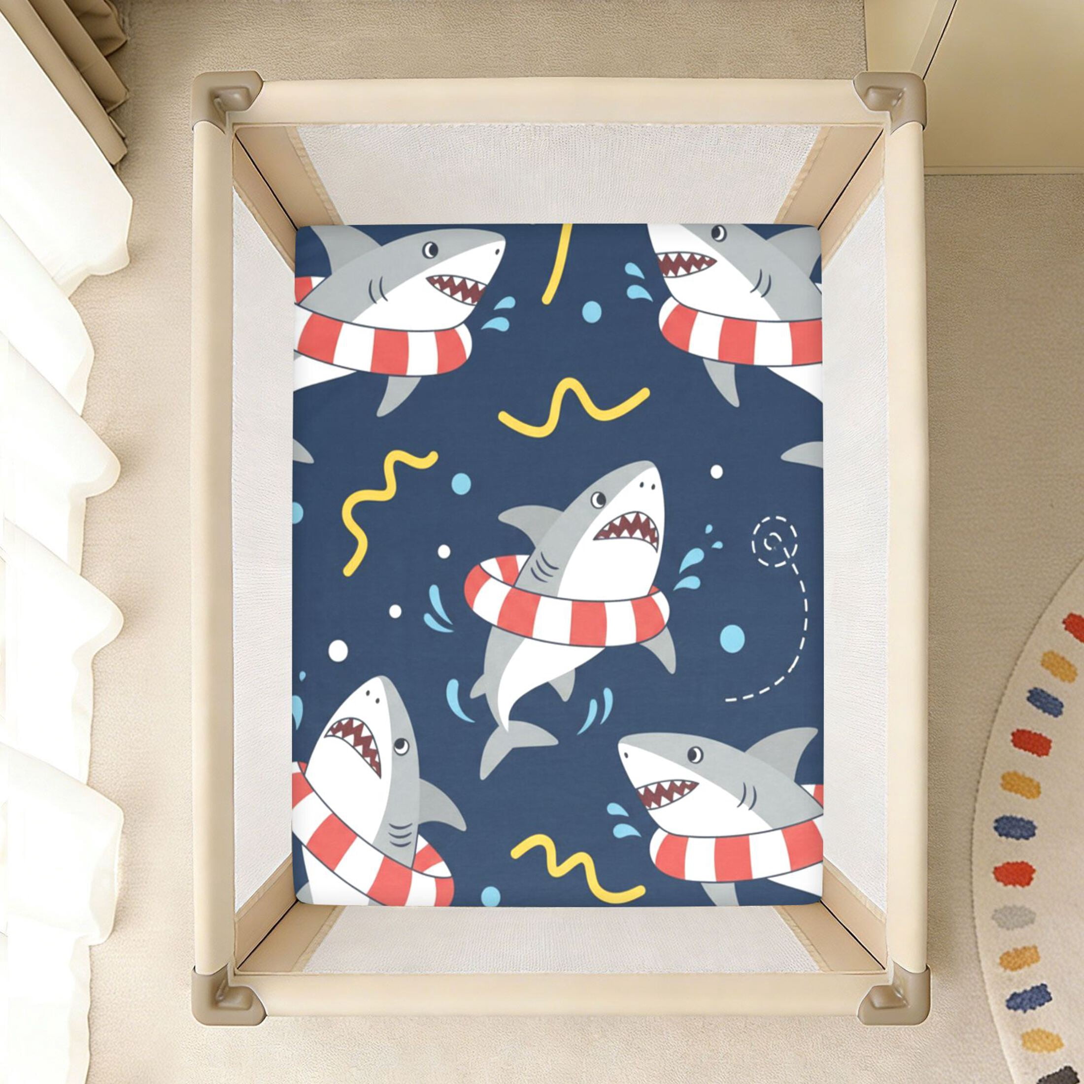 BZSMCE Soft Fitted Cotto Sheets In Cute Shark Swim Blue Pattern ...