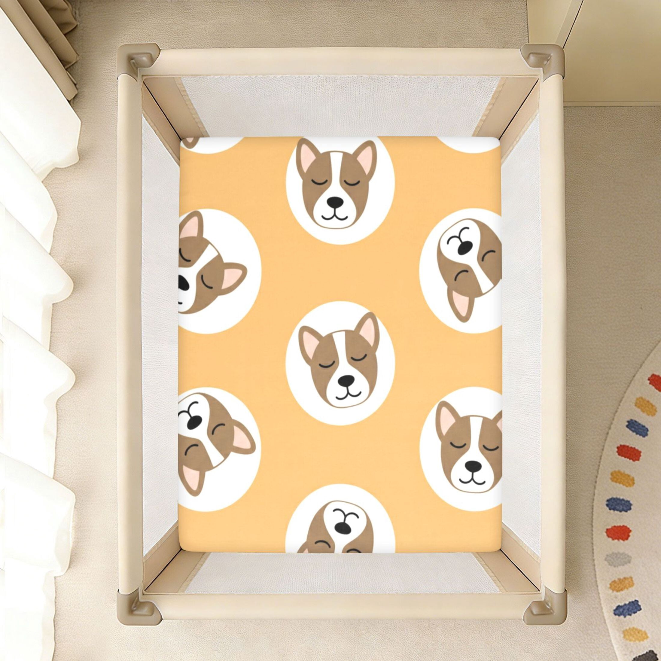 BZSMCE Soft Fitted Cotto Sheets In Shiba Dog Head Yellow Pattern ...