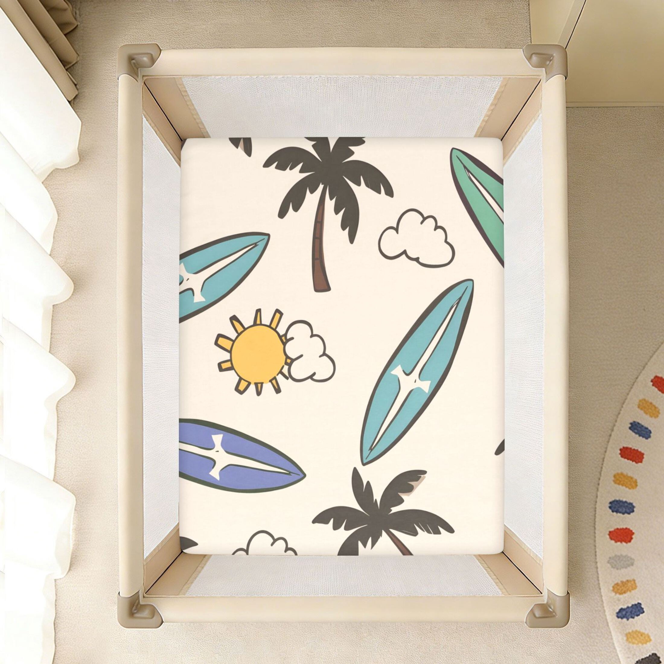 BZSMCE Soft Fitted Cotto Sheets for In Coconut Tree Surfboard Pattern ...