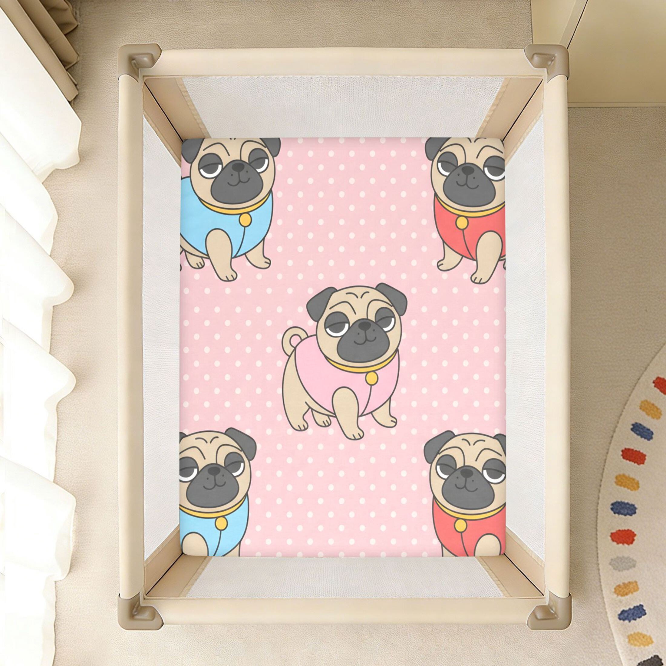 BZSMCE Soft Fitted Cotto Sheets for In Cute Cartoon Pug Pattern Pattern ...