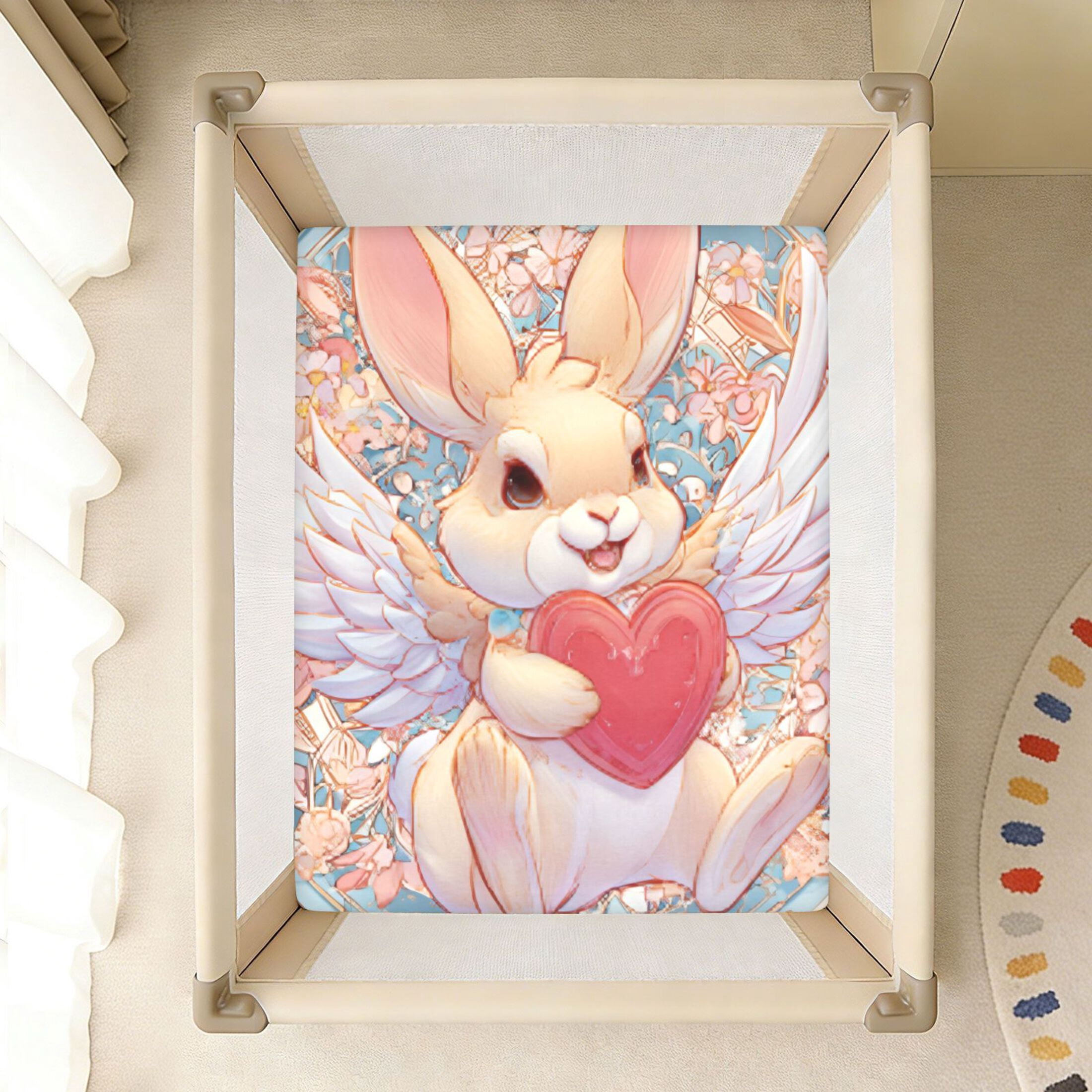 BZSMCE Soft Fitted Cotto Sheets for In Heartfelt Angel Bunny Pattern ...
