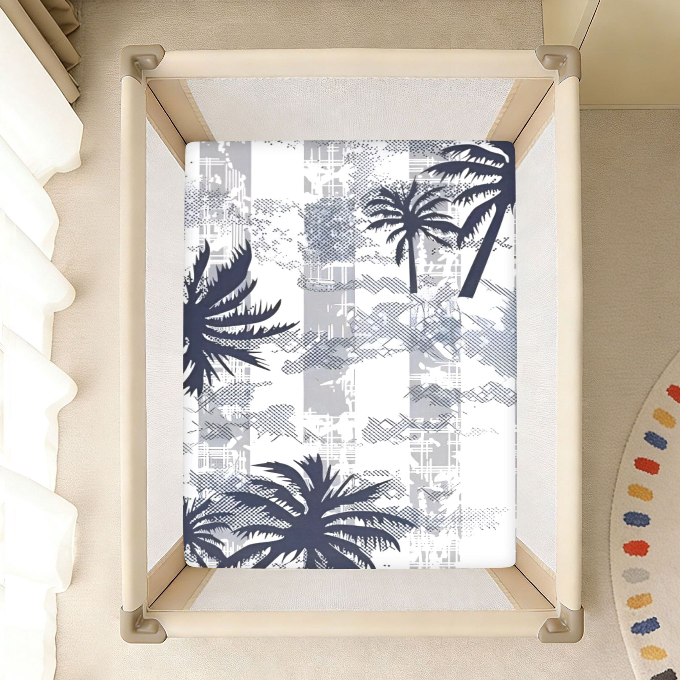 BZSMCE Soft Fitted Cotto Sheets for In Monochrome Palm Breeze Pattern ...
