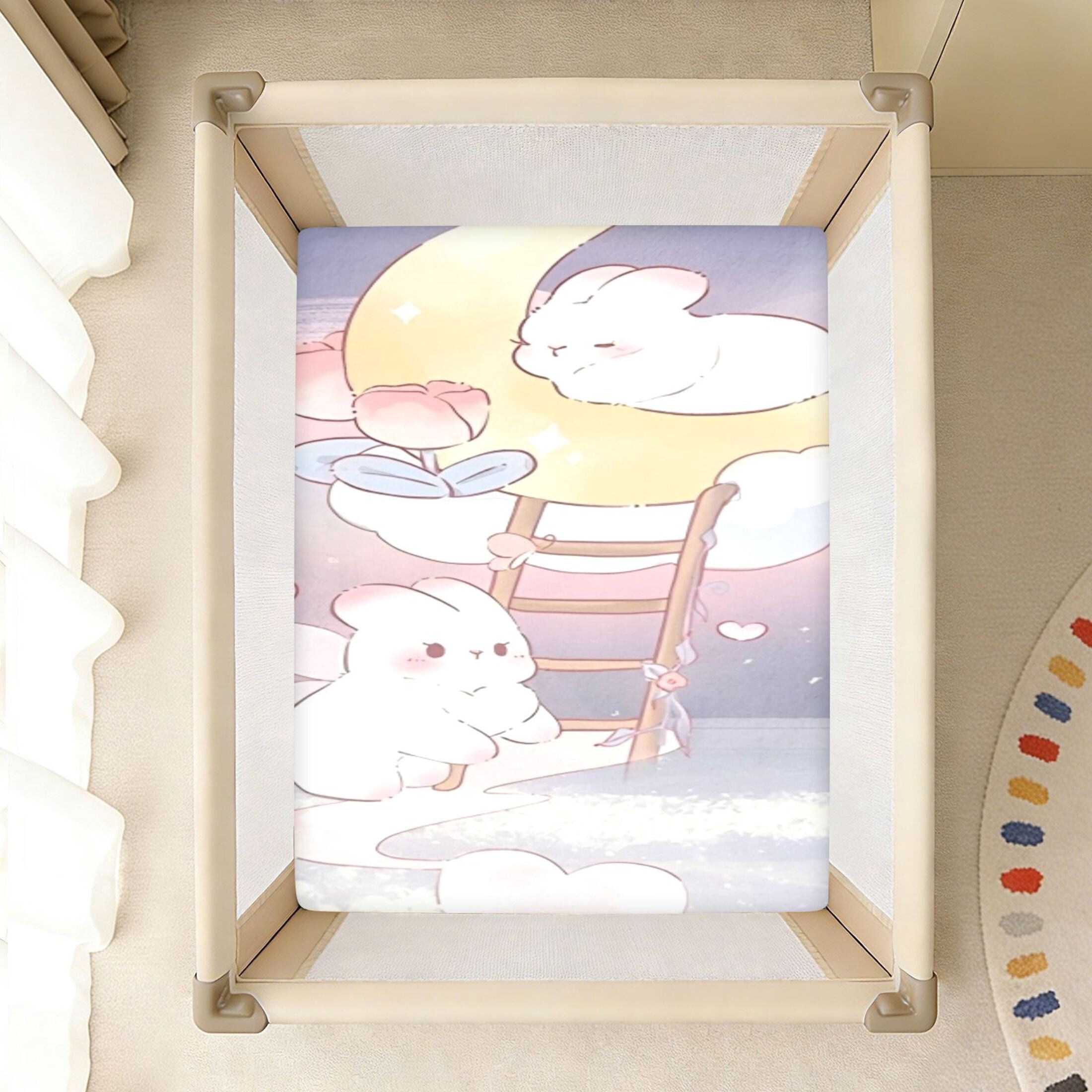 BZSMCE Soft Fitted Cotto Sheets for In Moonbeam Bunny Ascent Pattern ...