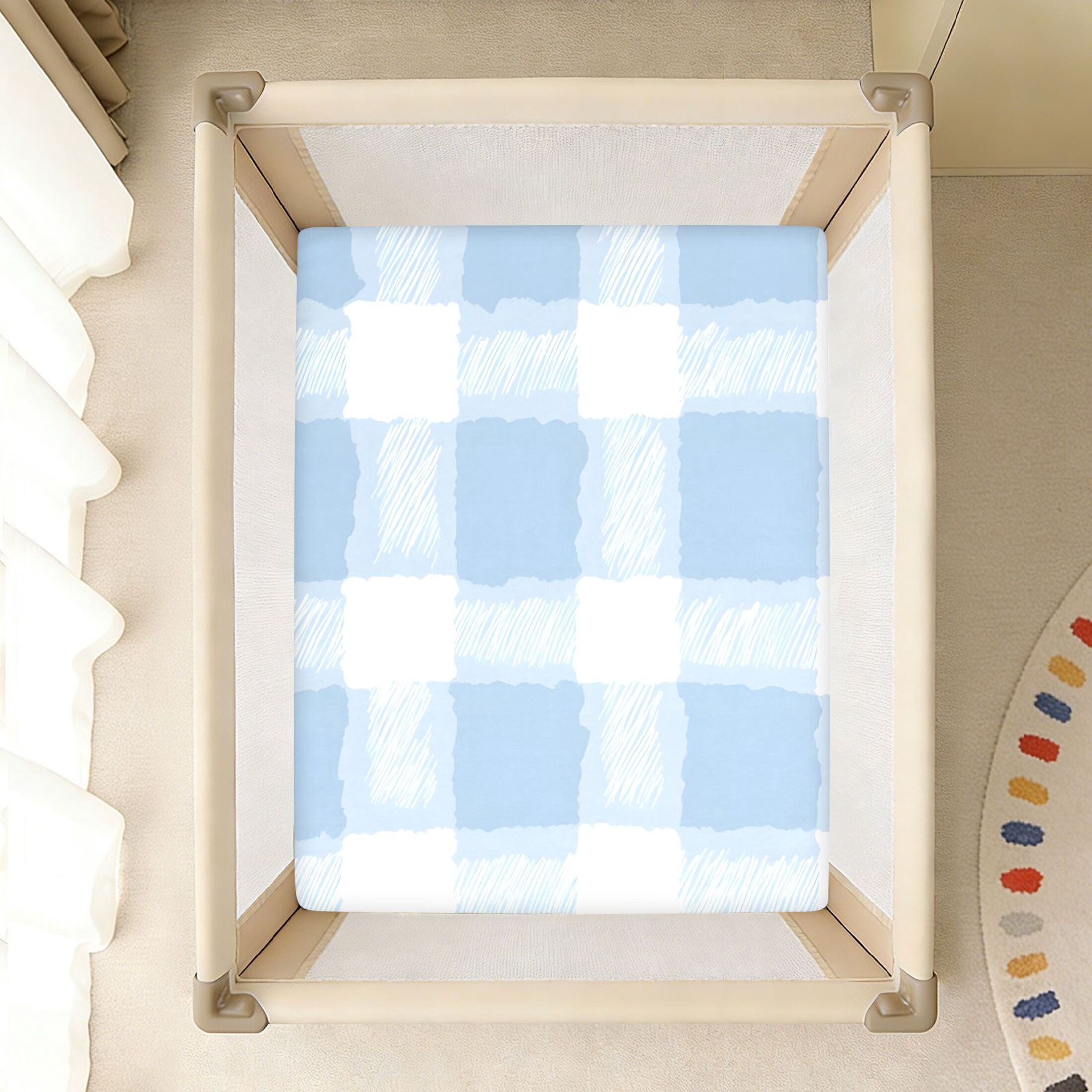 BZSMCE Soft Fitted Cotto Sheets for In Sky Blue Plaid Texture Pattern ...