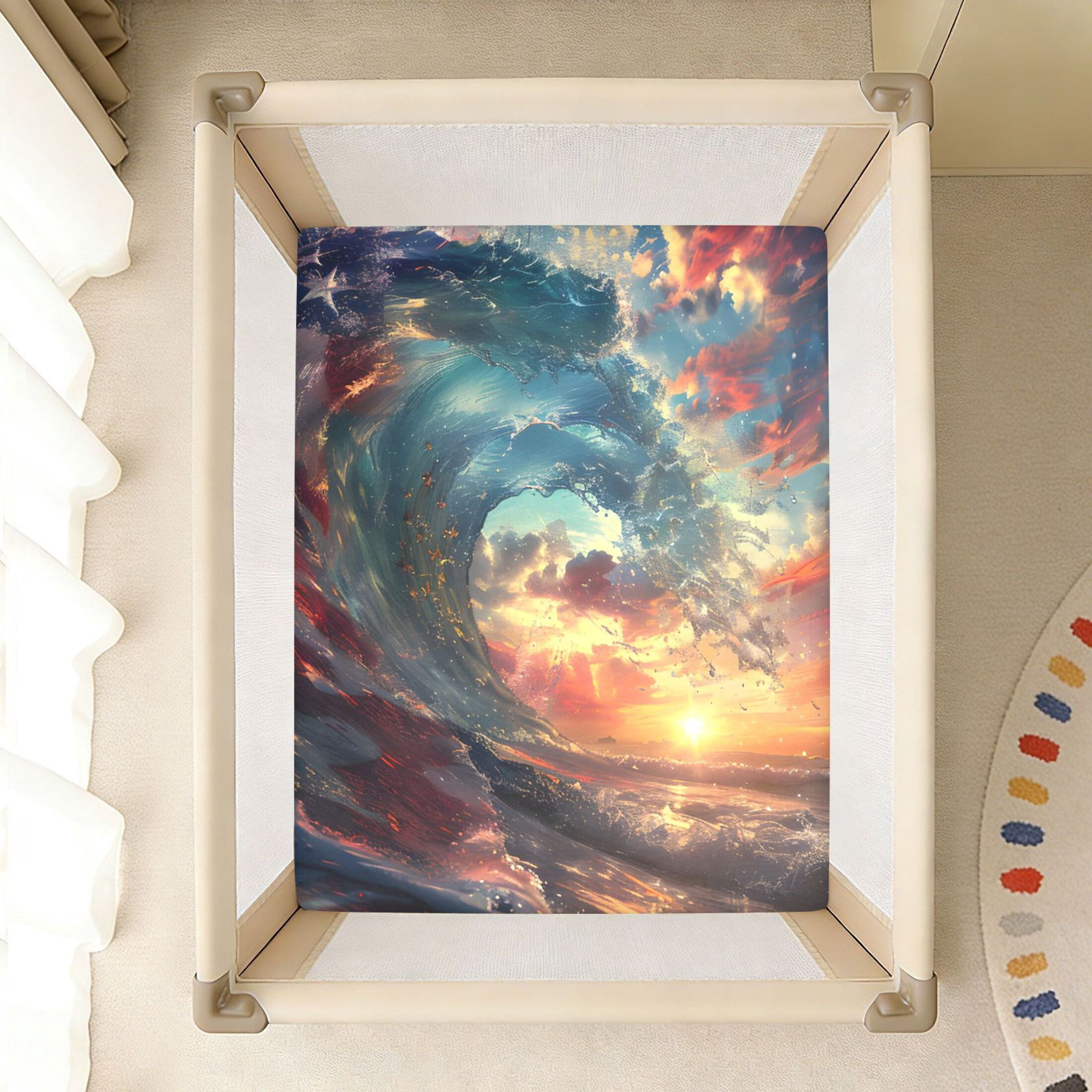 BZSMCE Soft Fitted Cotto Sheets for In Waves and American Flag Pattern ...