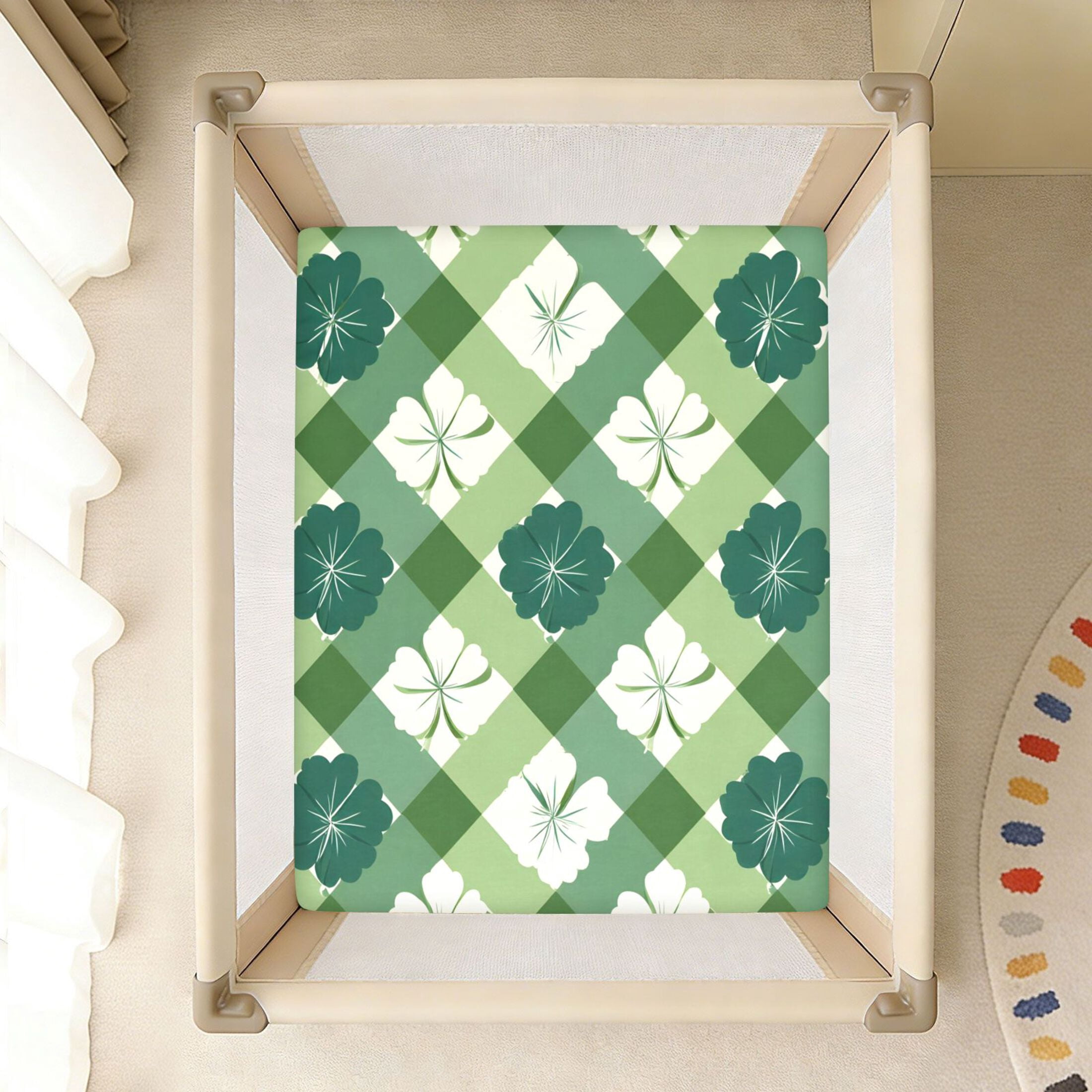 BZSMCE Soft Fitted Cotto for In Green Rhombus Flowers Pattern 39*27/52 ...