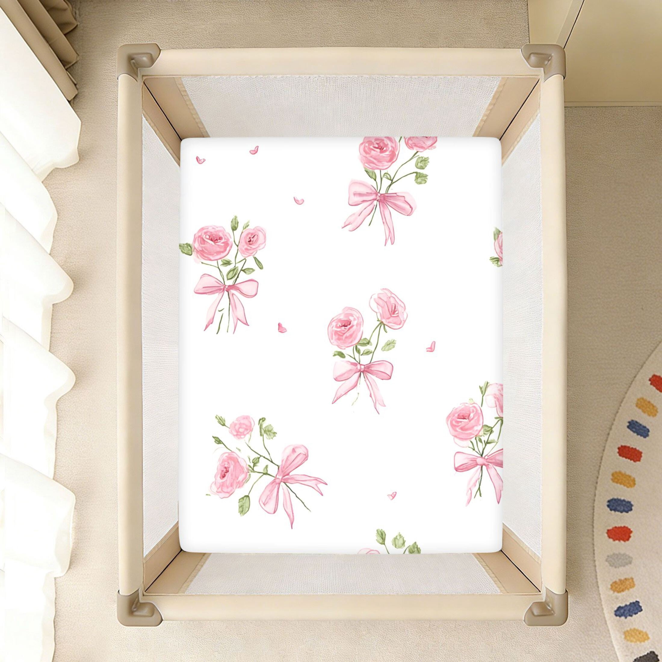BZSMCE Soft Fitted Cotto for In Pink Rose with Bow Pattern 39*27/52 ...