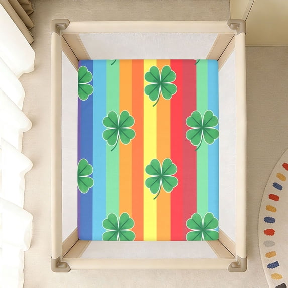 BZSMCE Soft Fitted Cotton Sheets In Four-leaf Clover with Rainbow ...
