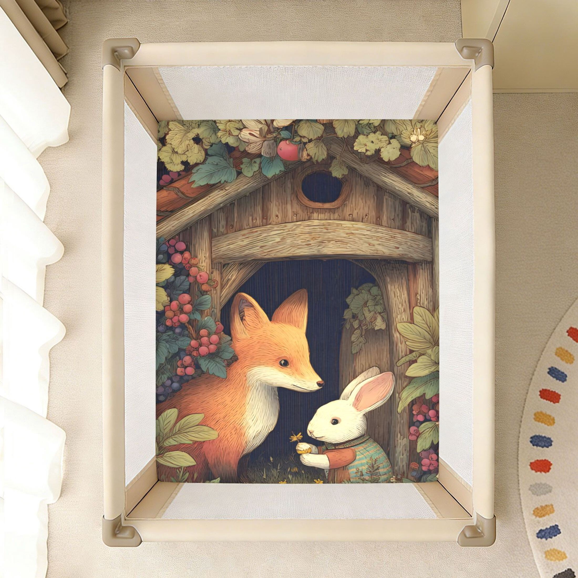 BZSMCE Soft Fitted Cotton Sheets In Fox Rabbit Wooden House Pattern 39* ...