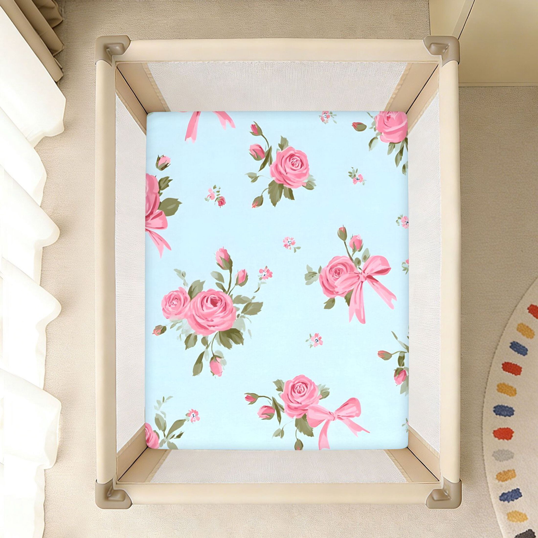BZSMCE Soft Fitted Cotton Sheets In Rose with Bow Pattern 39*27/52*28in ...