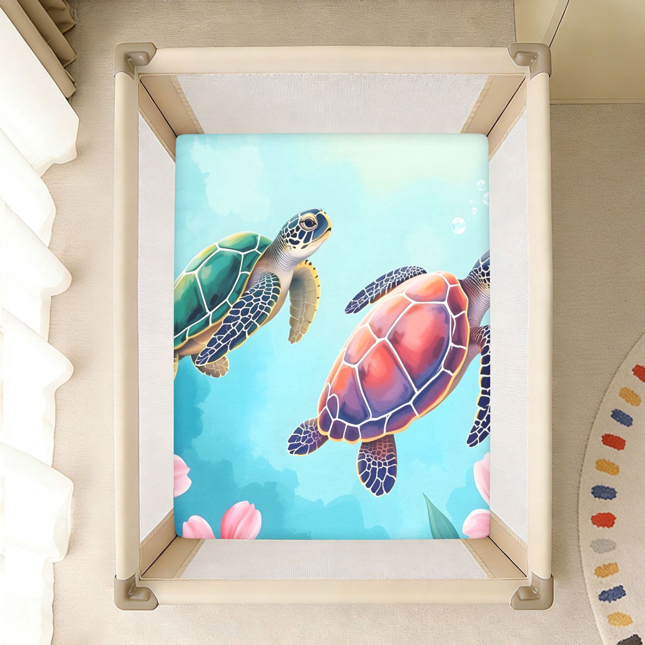BZSMCE Soft Fitted Cotton Sheets In Sea ??turtle Pattern 39*27/52*28in ...