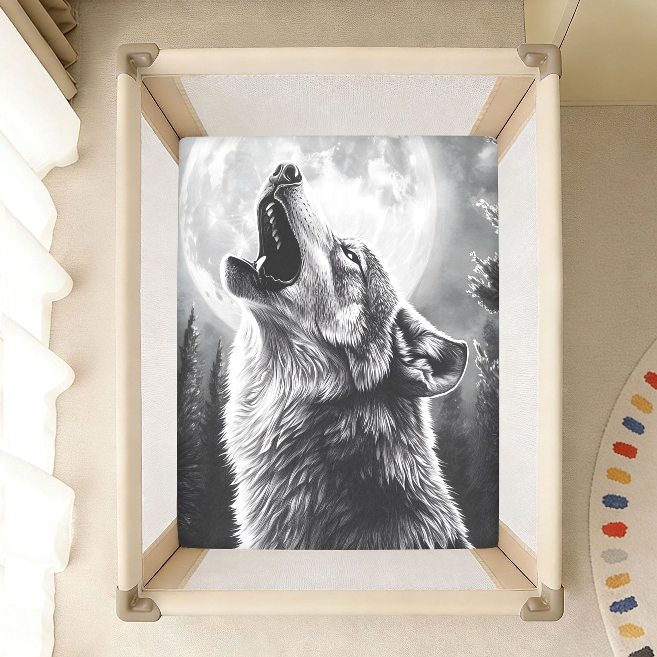 BZSMCE Soft Fitted Cotton Sheets In Wolf Moon Pattern 39*27/52*28in ...