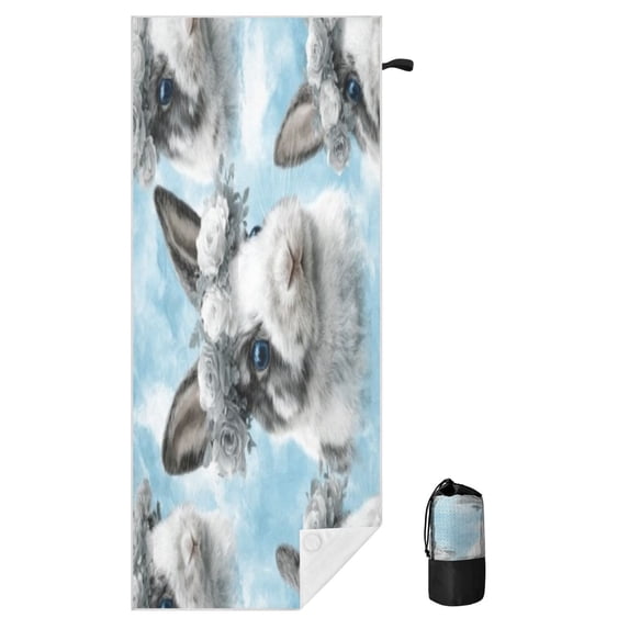 BZSMCE Soft Gray Floral Crown Bunny For Beach Towel with Wind-Resistant ...