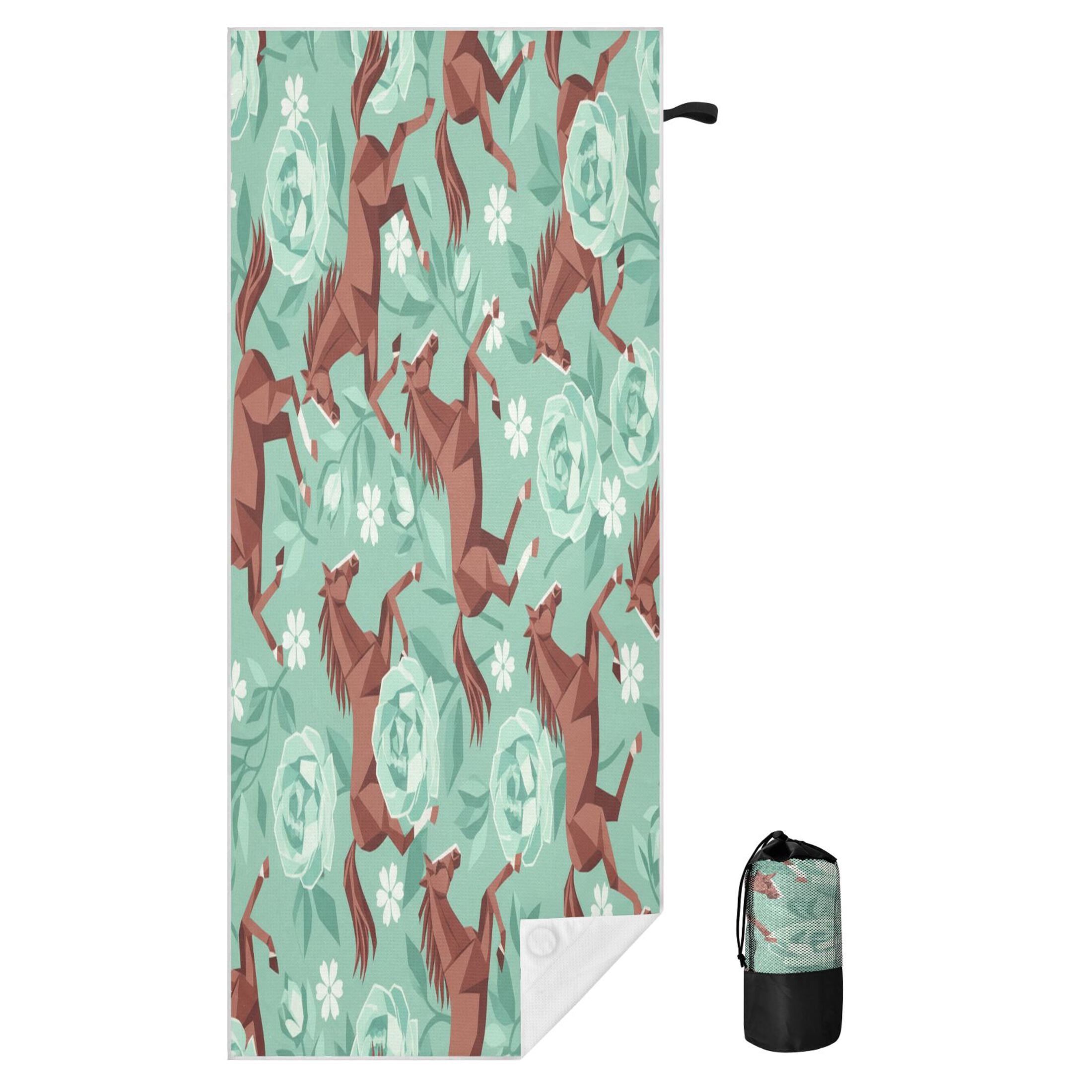 BZSMCE Soft Horses and Flowers For Beach Towel with Wind-Resistant ...