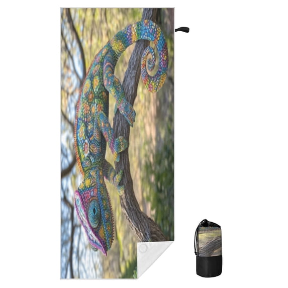 BZSMCE Soft Multicolored Mosaic Chameleon on A Branch For Beach Towel ...