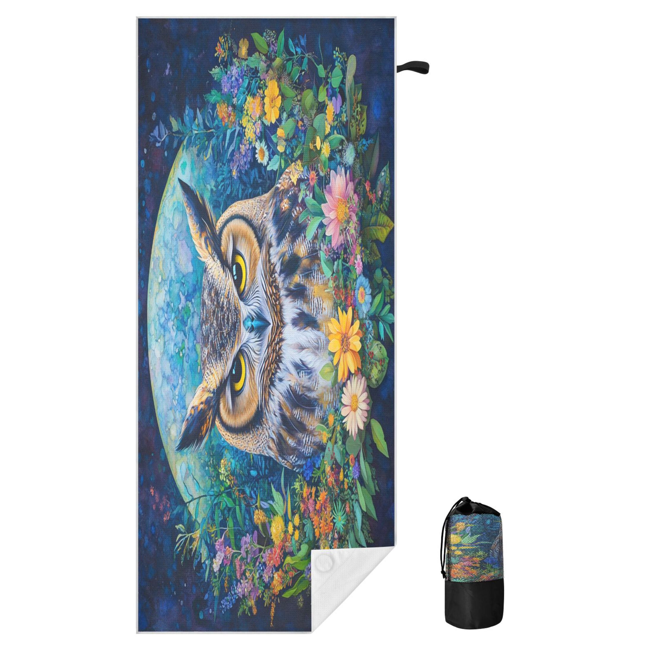 BZSMCE Soft Owl's Enchanted Garden For Beach Towel with Wind-Resistant ...