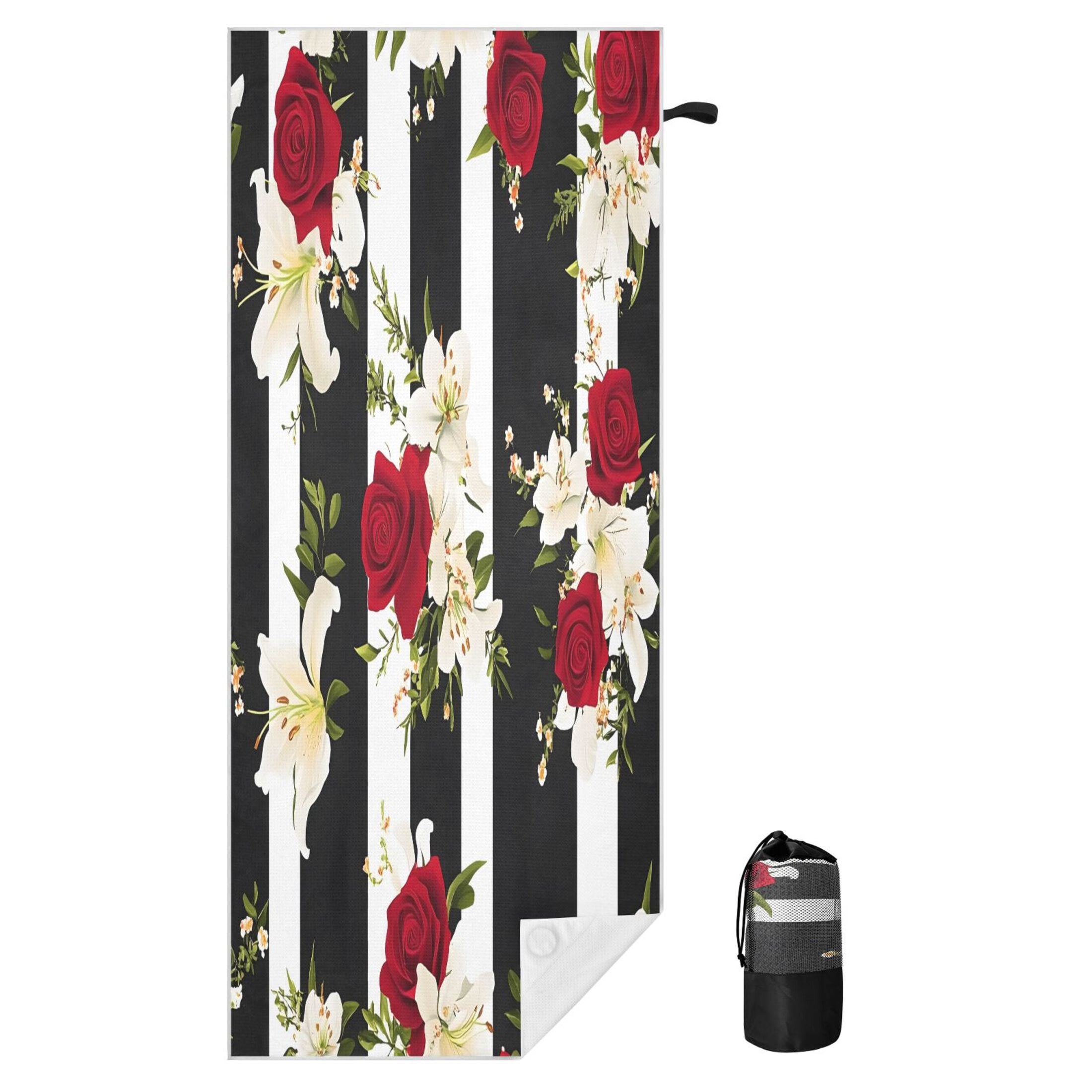 BZSMCE Soft Rose Black White Stripe Pattern For Beach Towel with Wind ...