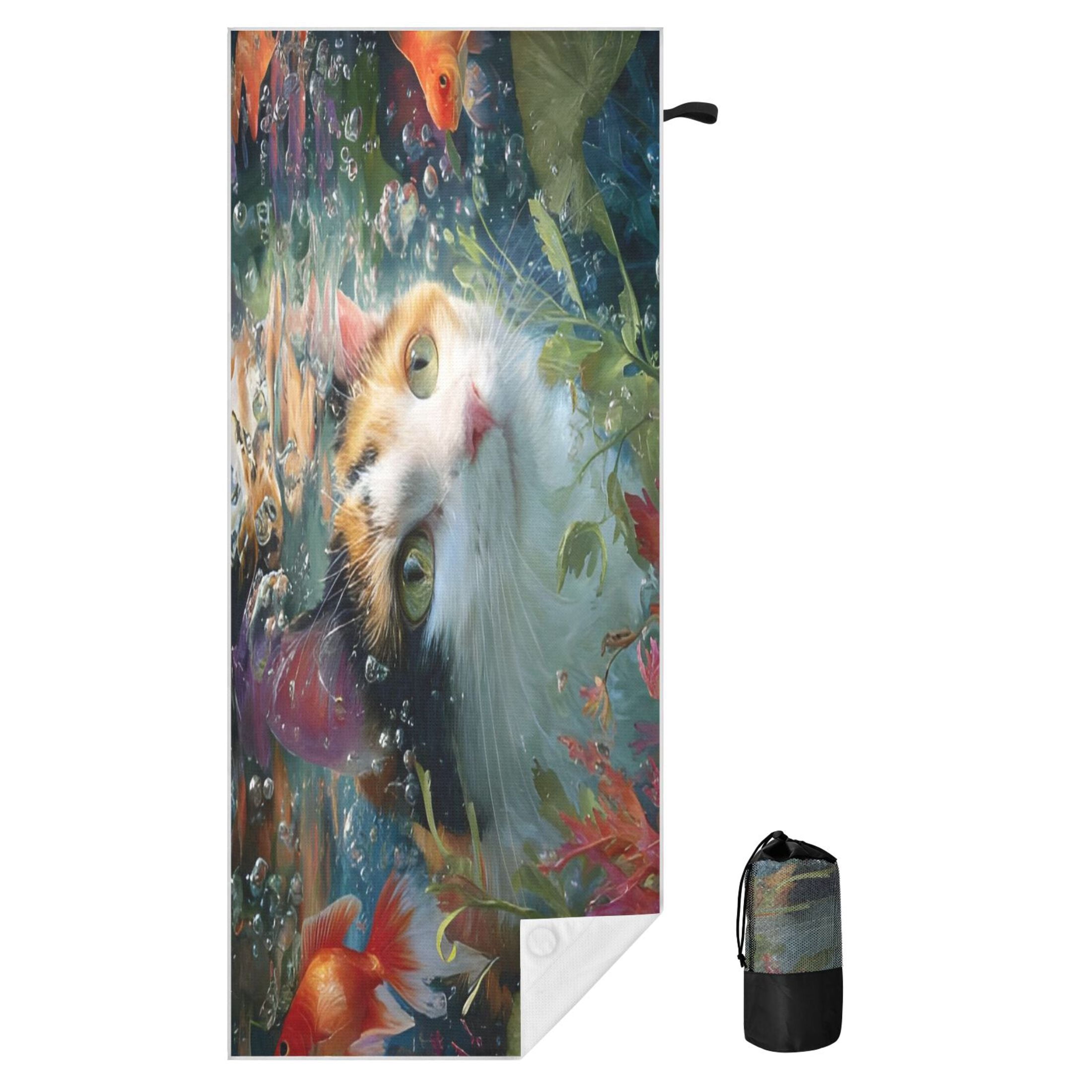 BZSMCE Soft Underwater Cat and Goldfish For Beach Towel with Wind ...