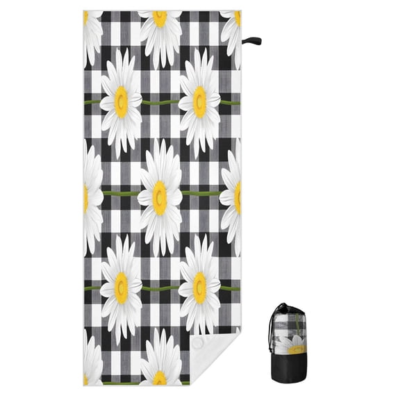 BZSMCE Soft White Black Checked For Beach Towel with Wind-Resistant ...