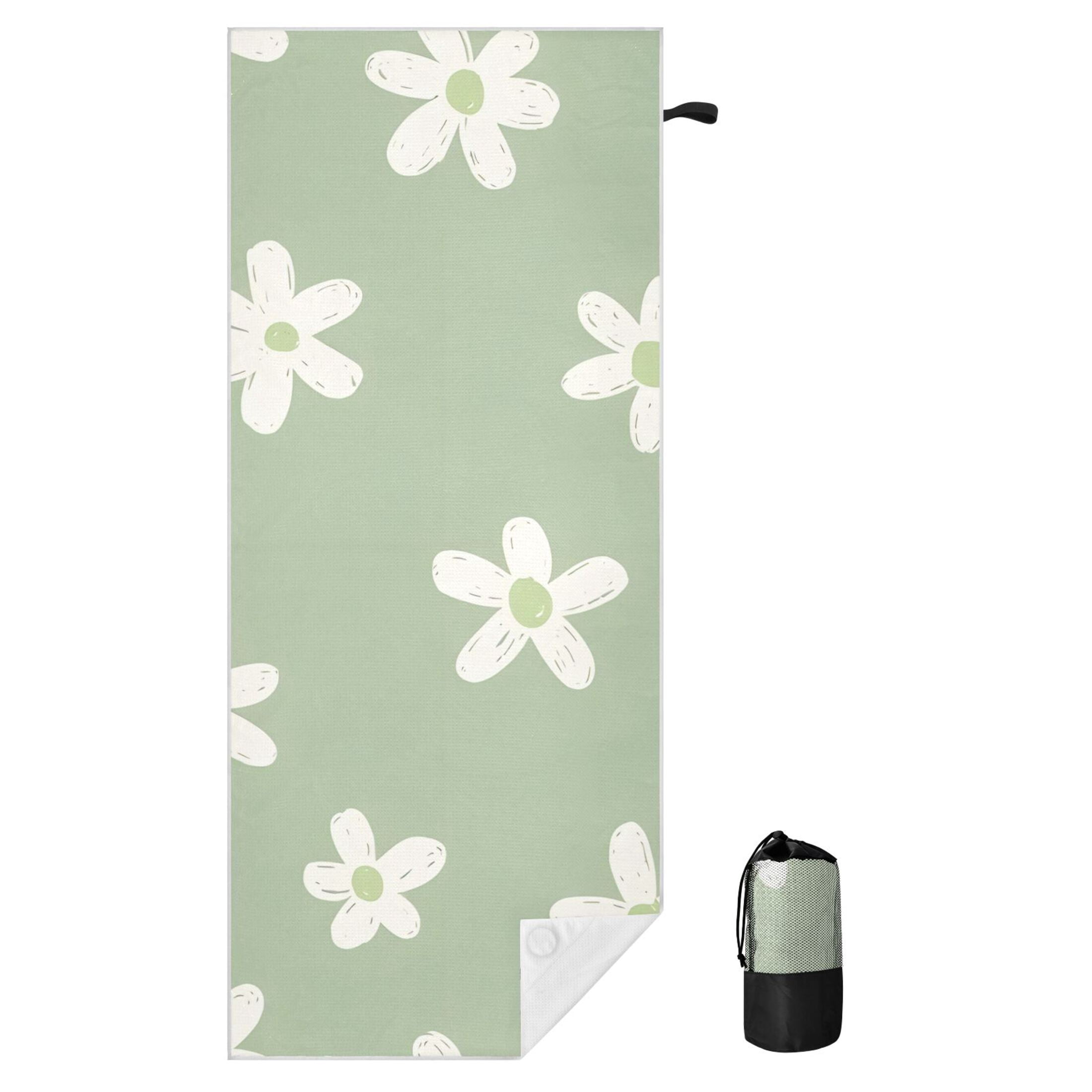 BZSMCE Soft White Flower Pattern For Beach Towel with Wind-Resistant ...
