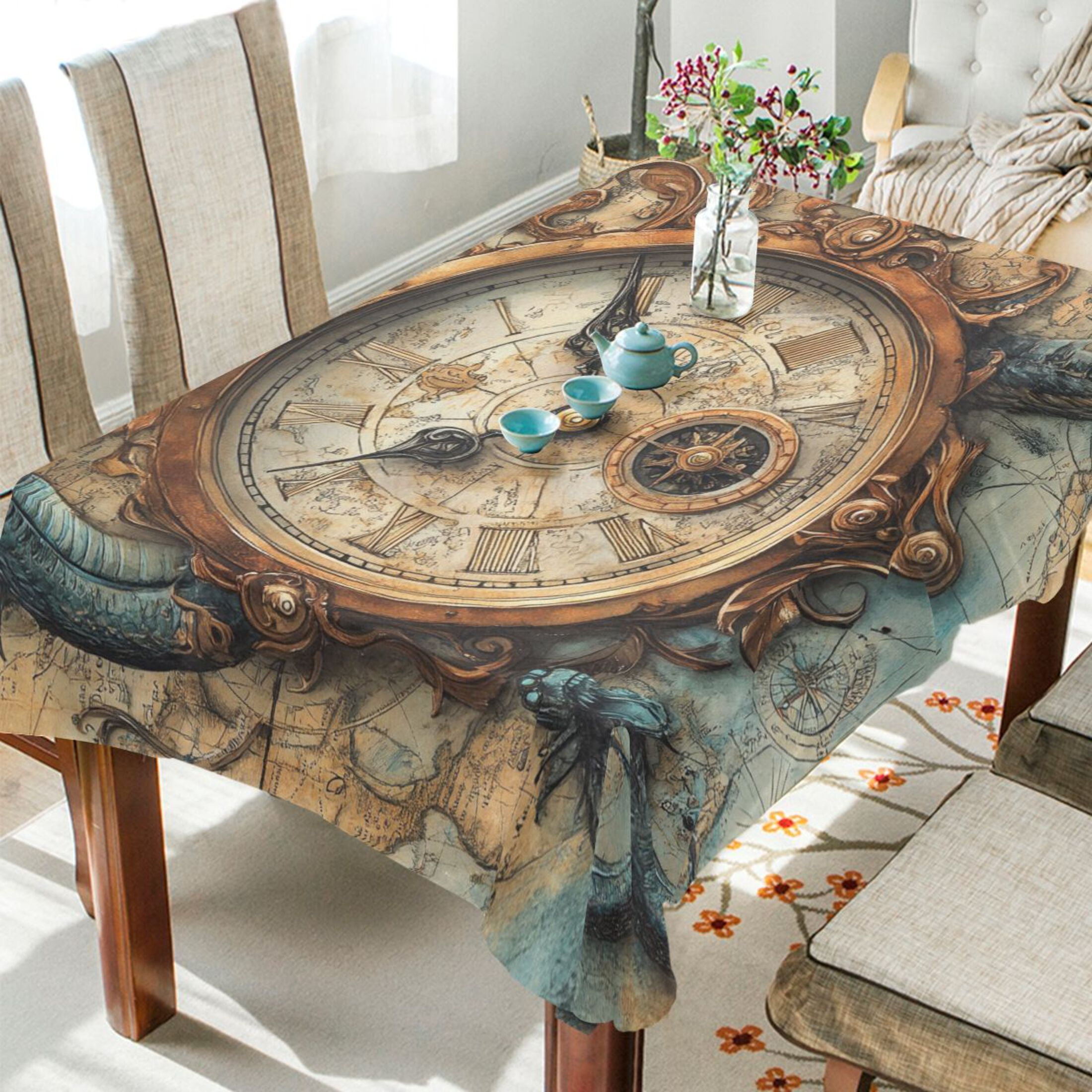 BZSMCE Square Tablecloth Antique Clock Pattern Pattern Tableclothes ...