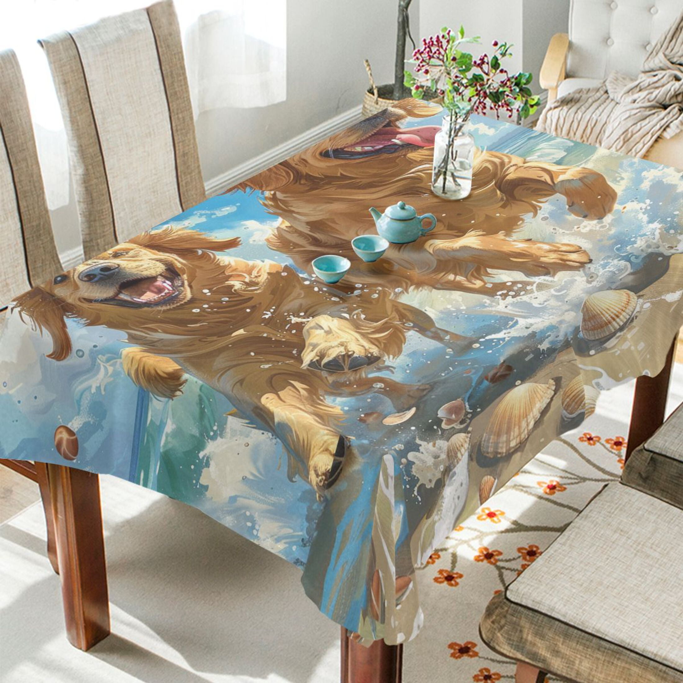 BZSMCE Square Tablecloth Beach Buddies Splashing Fun Pattern ...