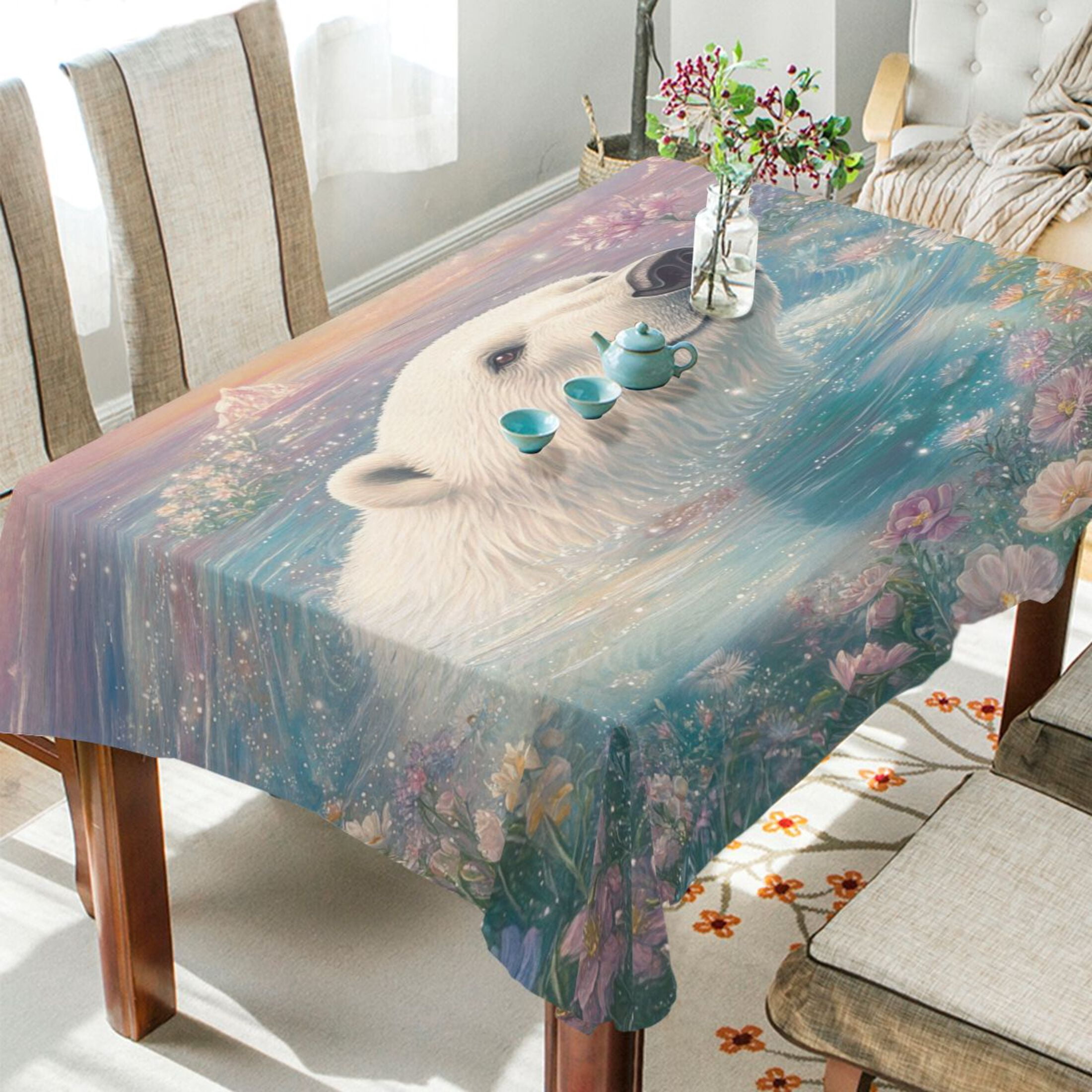 BZSMCE Square Tablecloth Blossoming Waters Pattern Tableclothes ...