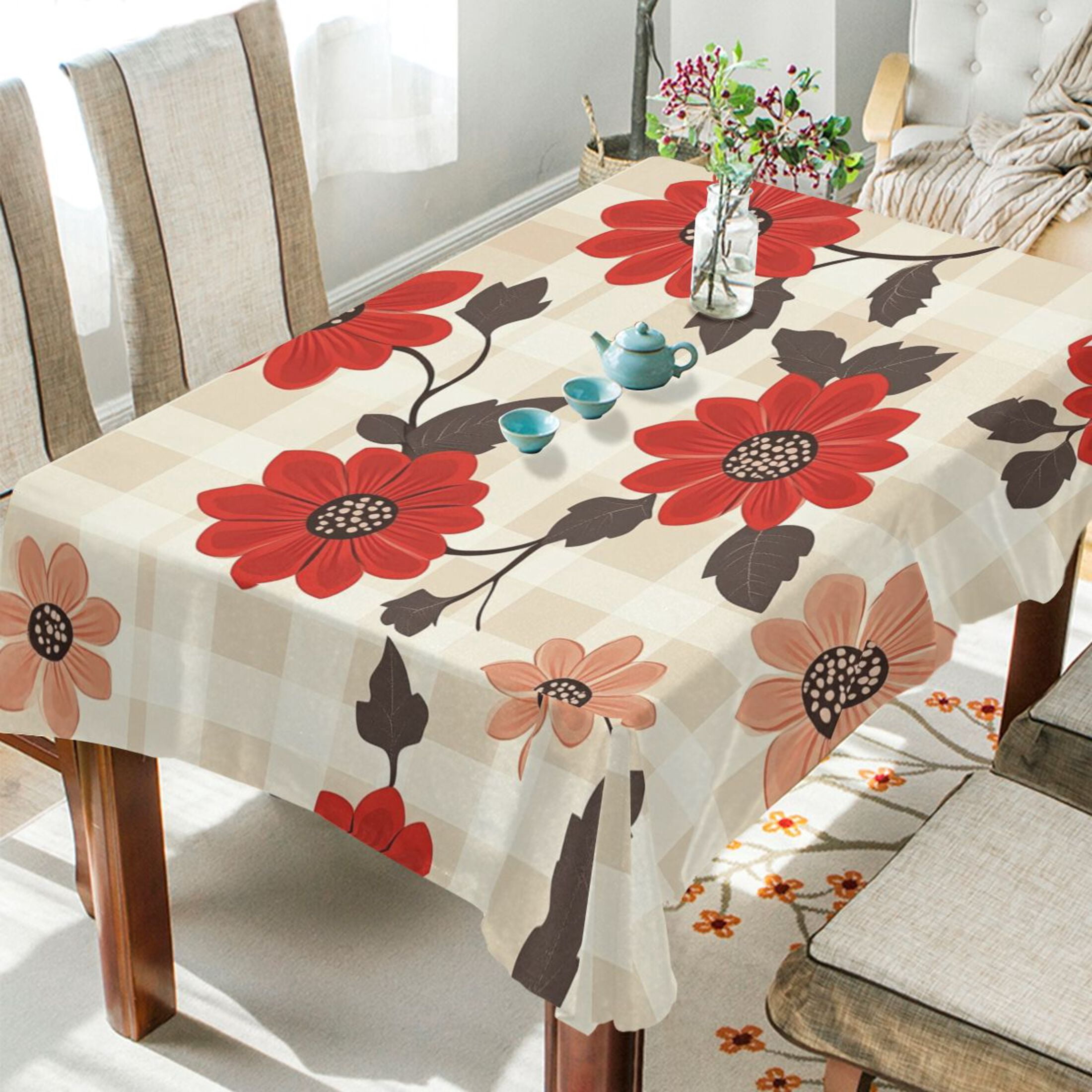 BZSMCE Square Tablecloth Cherry Blossom Check Pattern Tableclothes ...