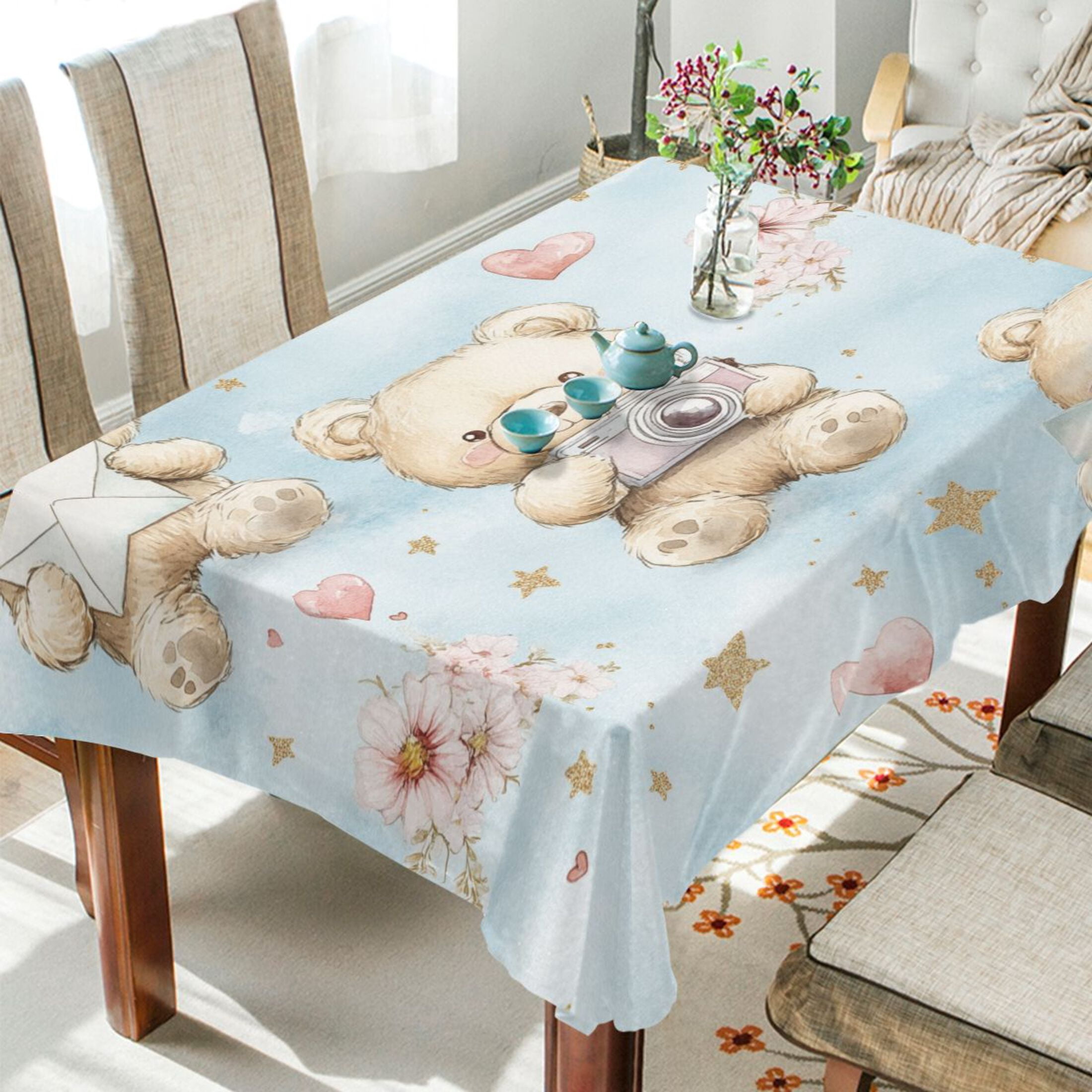 BZSMCE Square Tablecloth Cuddly Bears and Memories Pattern Tableclothes ...