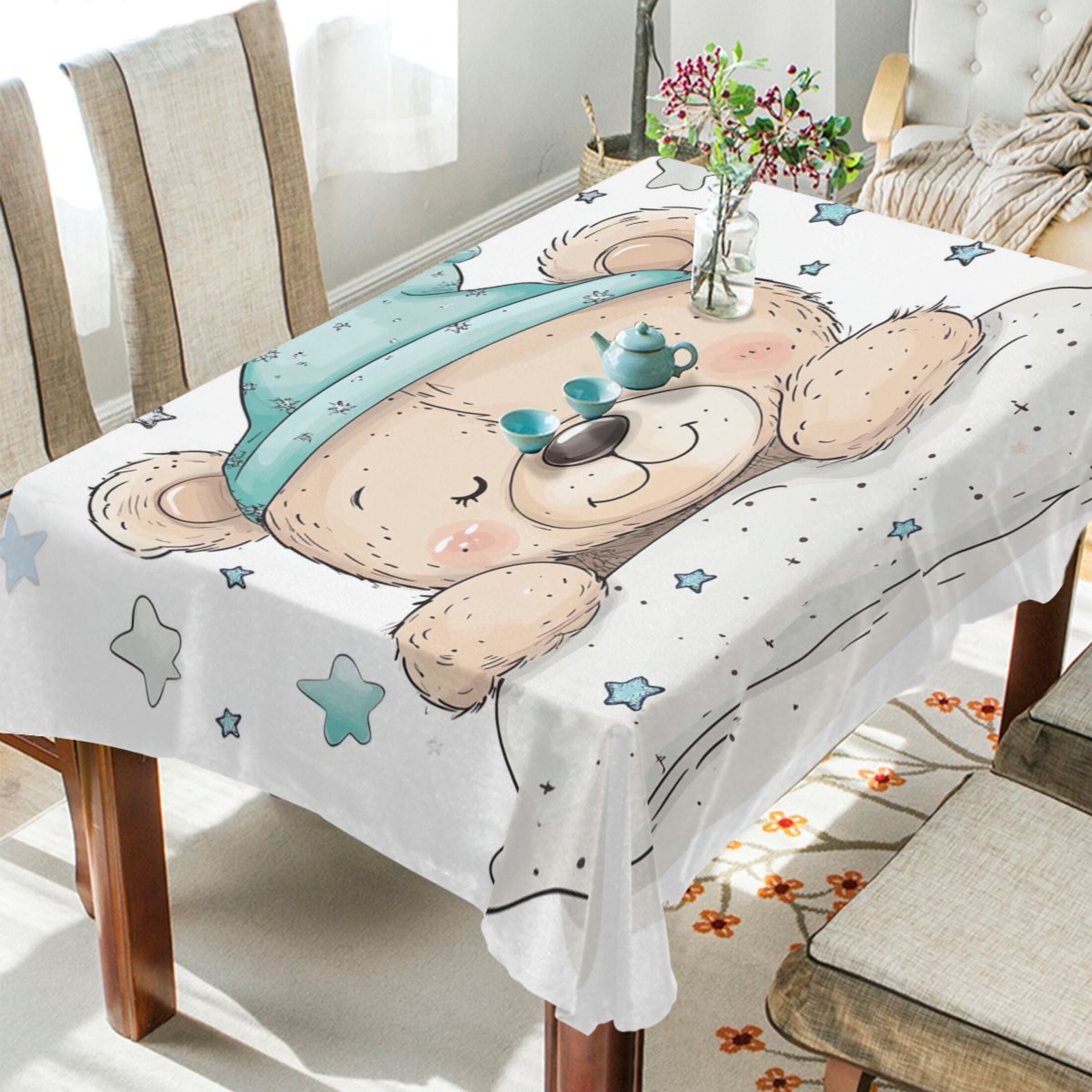 YAZAOO Square Tablecloth Cute Cartoon Brown Bear Pattern Tableclothes ...