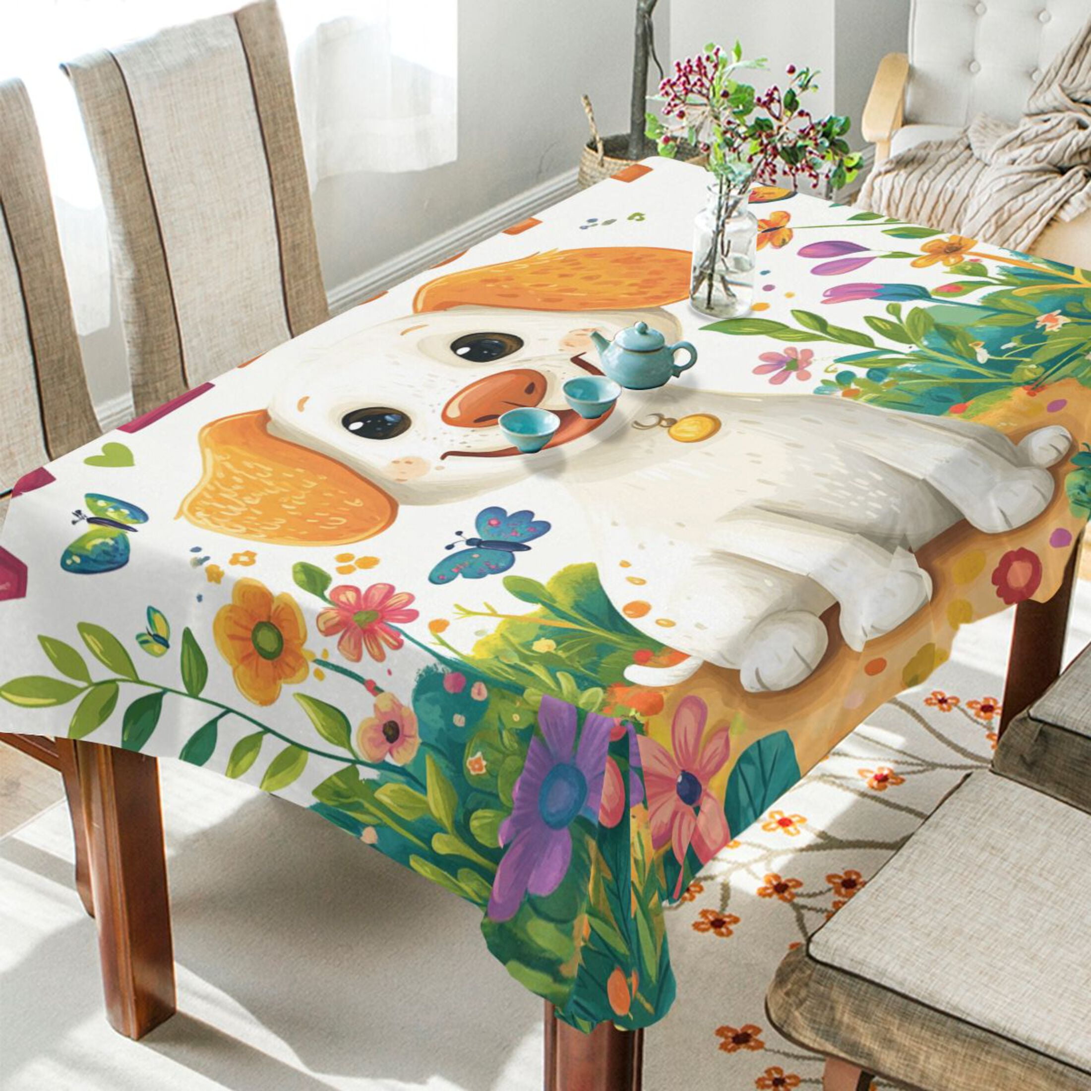 YAZAOO Square Tablecloth Cute Dog Play in Garden Pattern Tableclothes ...