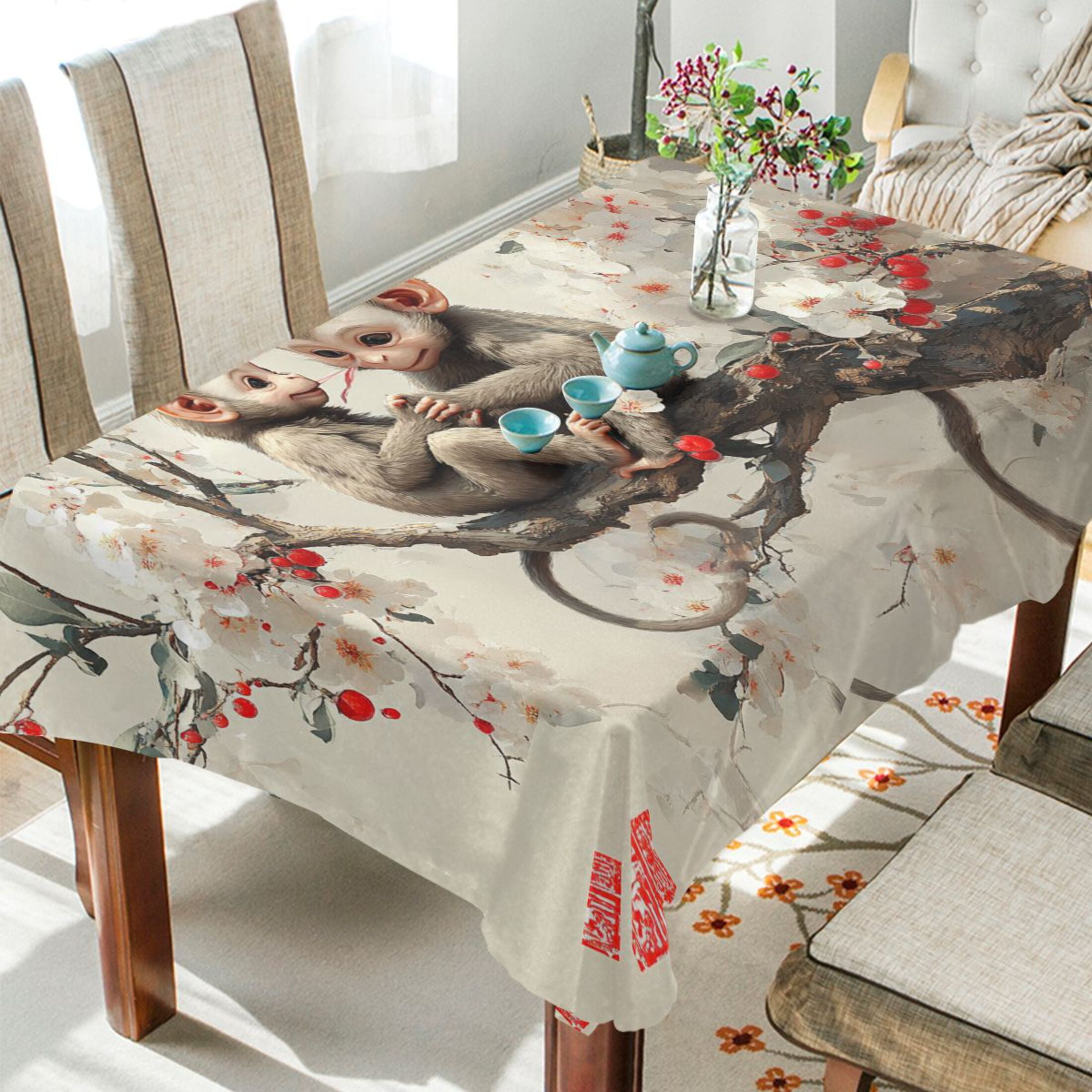 BZSMCE Square Tablecloth Cute Monkey Ink Style Pattern Tableclothes ...