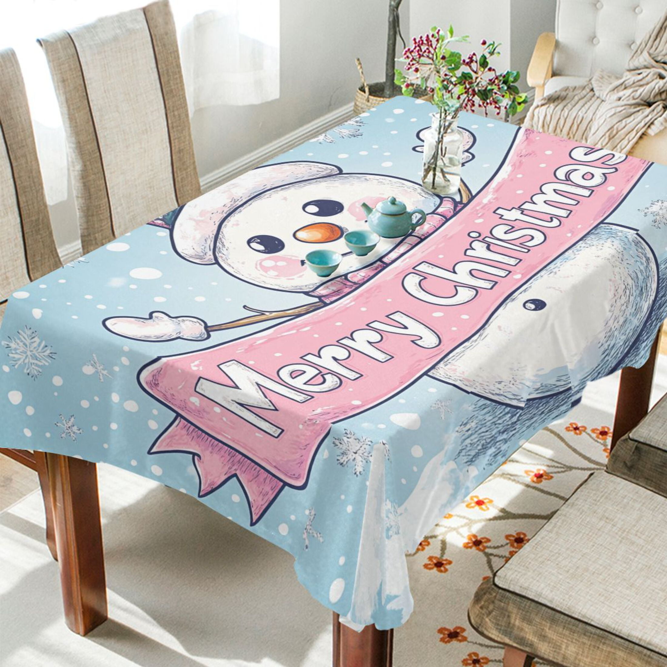BZSMCE Square Tablecloth Cute Snowman Painting Pattern Tableclothes ...