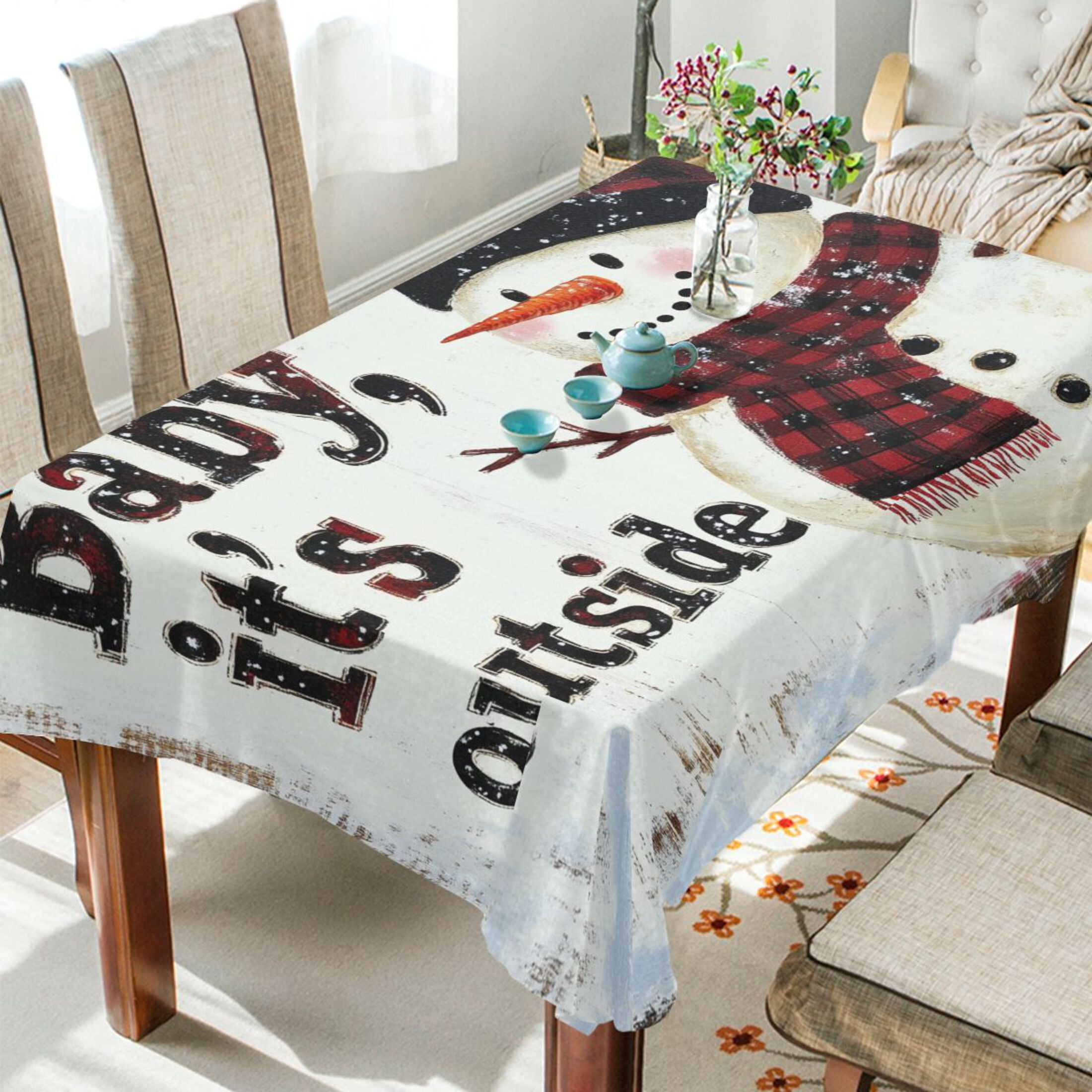 BZSMCE Square Tablecloth Cute Snowman with Scarf Pattern Tableclothes ...