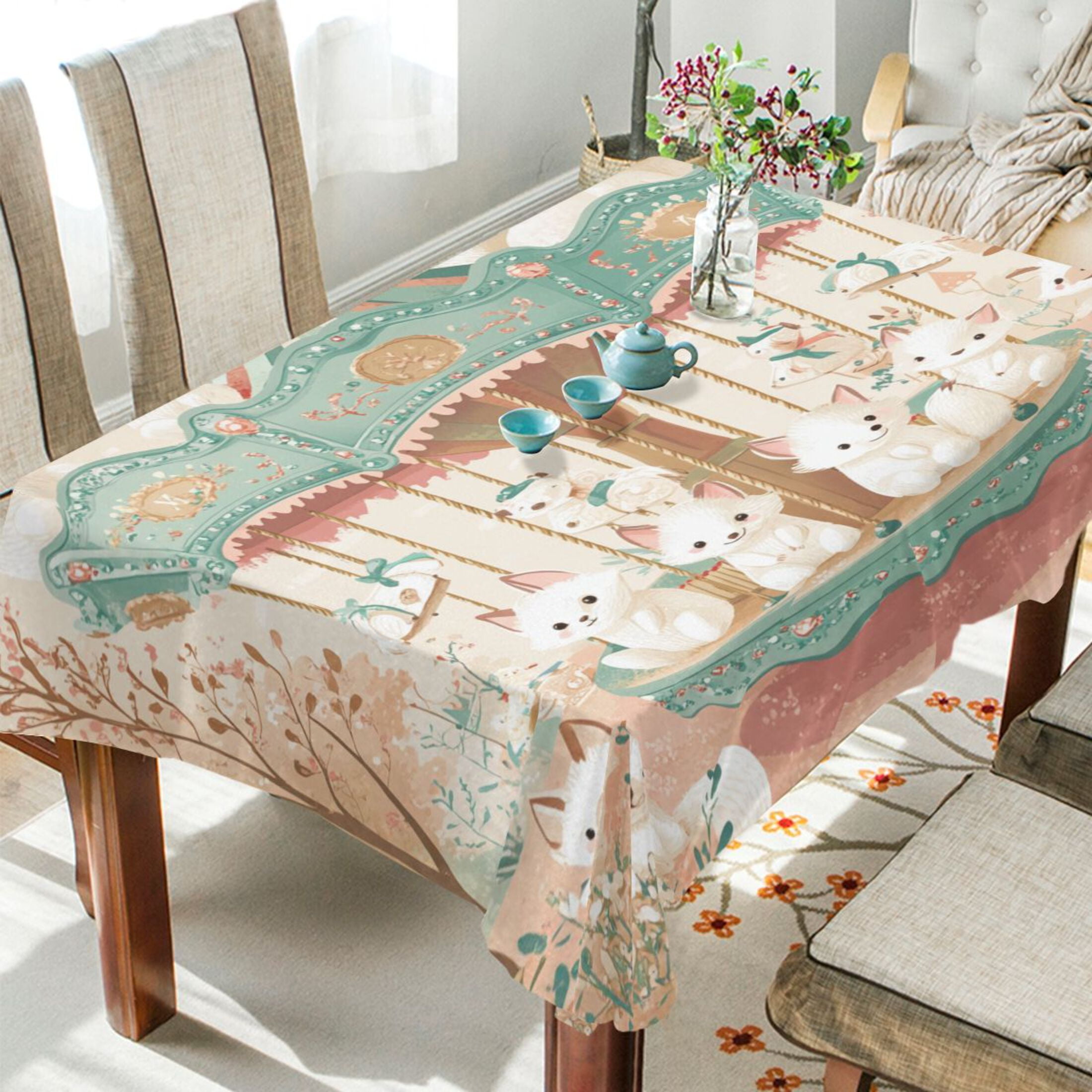 YAZAOO Square Tablecloth Cute White Fox Pattern Tableclothes - Walmart.com