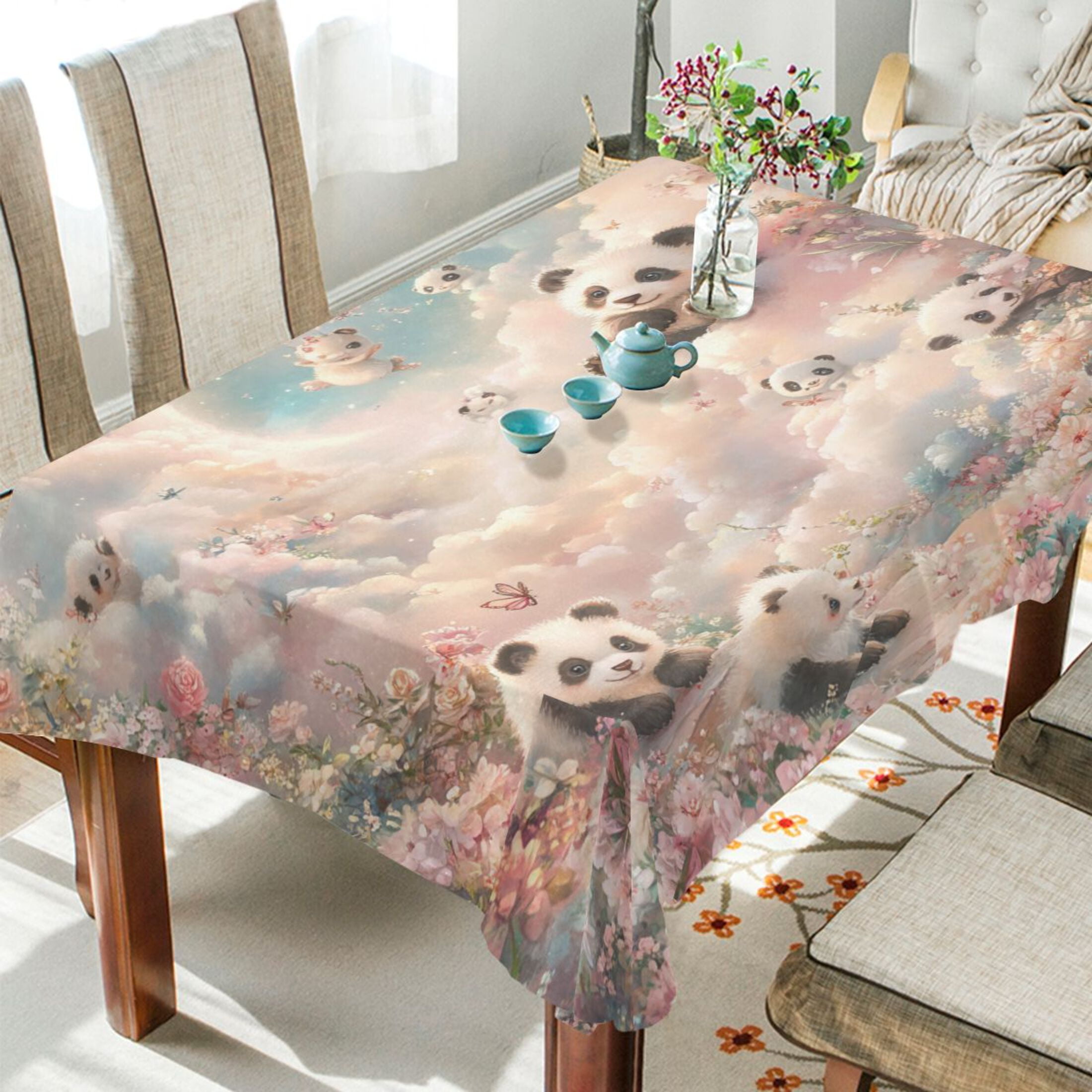 BZSMCE Square Tablecloth Dreamy Panda Paradise Pattern Tableclothes ...