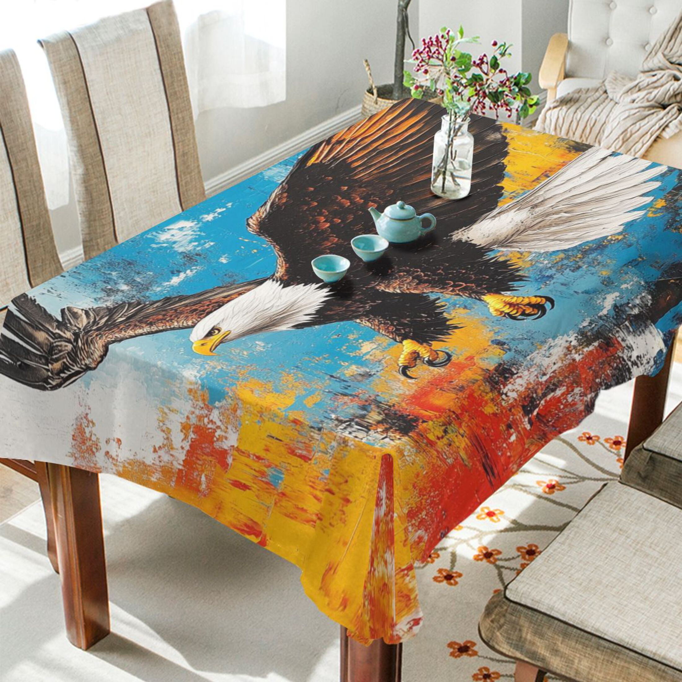 BZSMCE Square Tablecloth Eagles in Flight Pattern Tableclothes ...