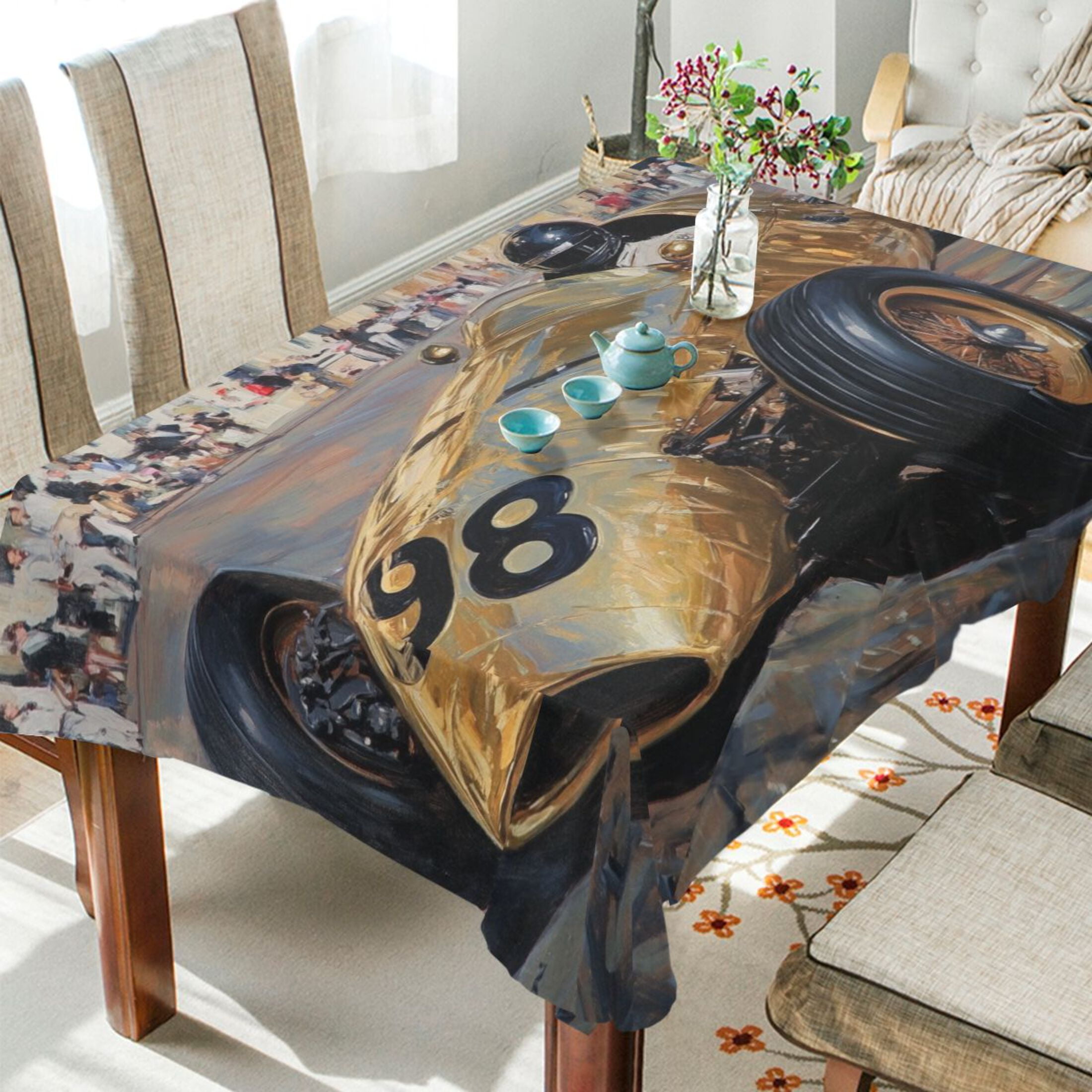BZSMCE Square Tablecloth Fashion Racing Car Painting Pattern ...