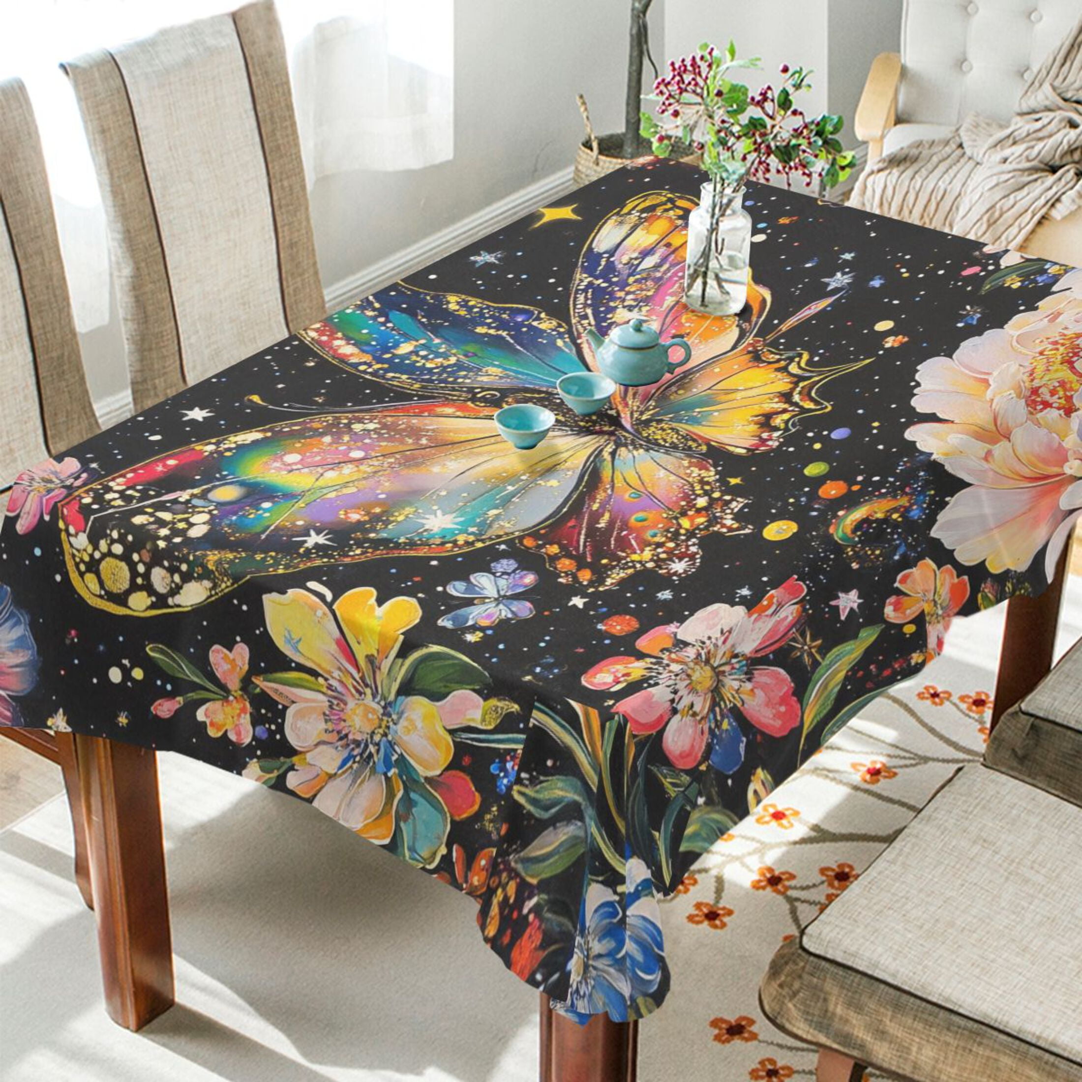 BZSMCE Square Tablecloth Galactic Splendor Butterfly Pattern ...