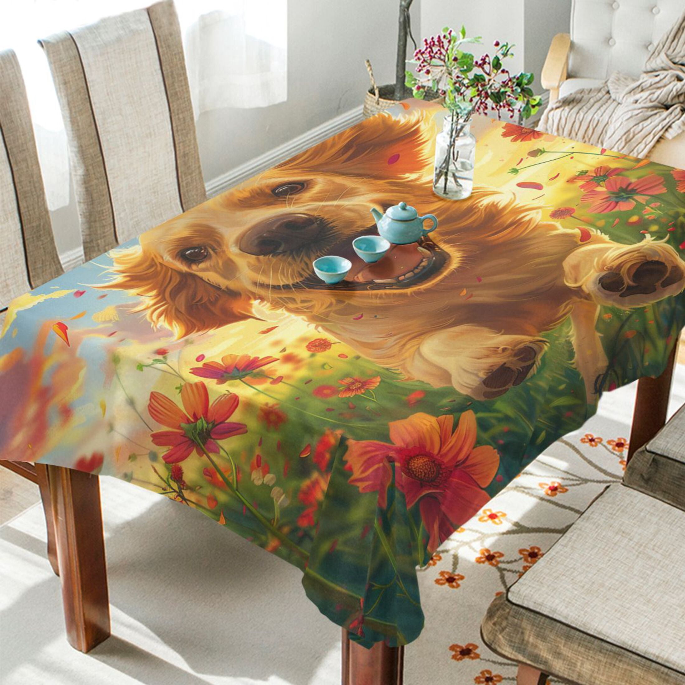 BZSMCE Square Tablecloth Golden Sunshine Running Free Pattern ...