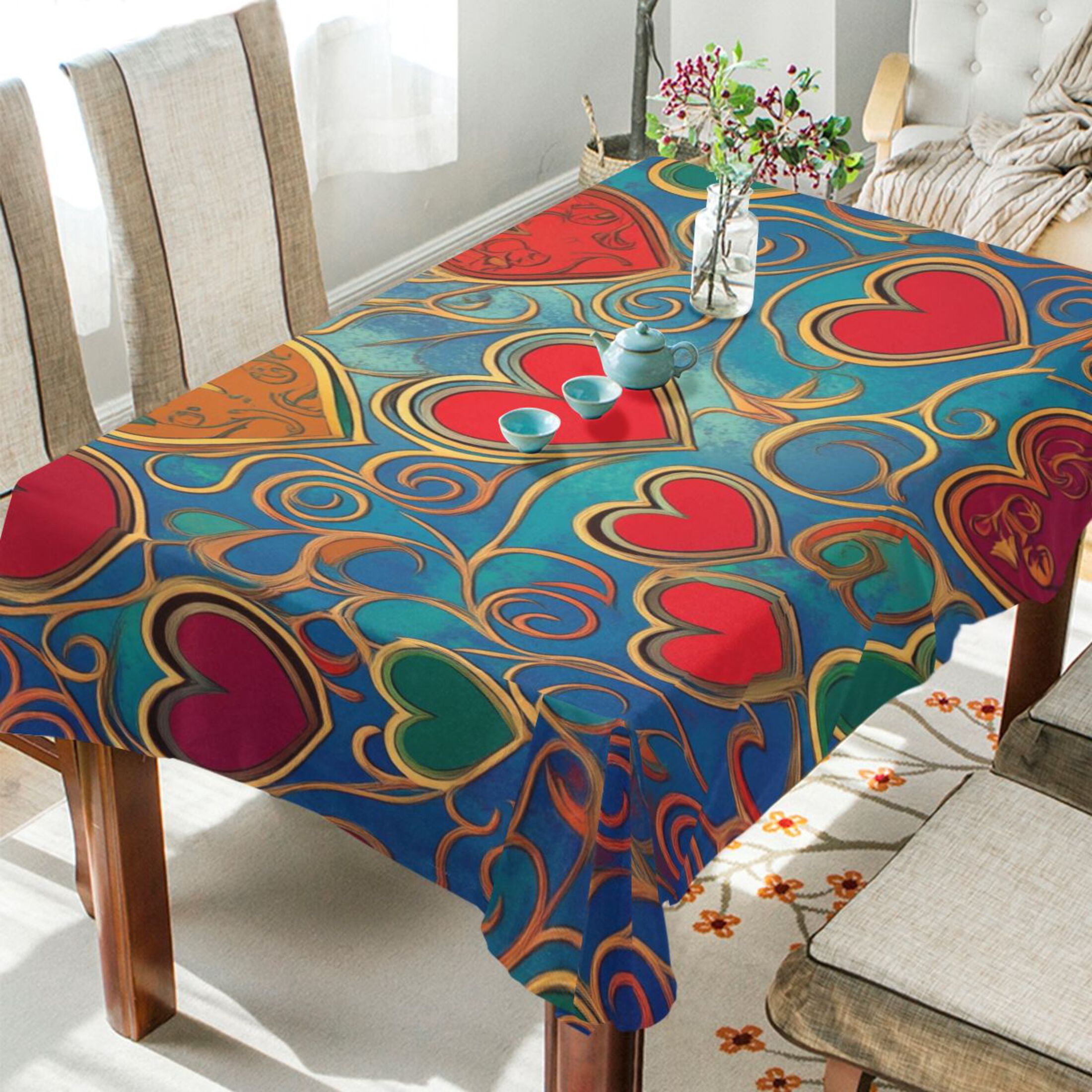 BZSMCE Square Tablecloth Heartfelt Mosaic Pattern Tableclothes ...