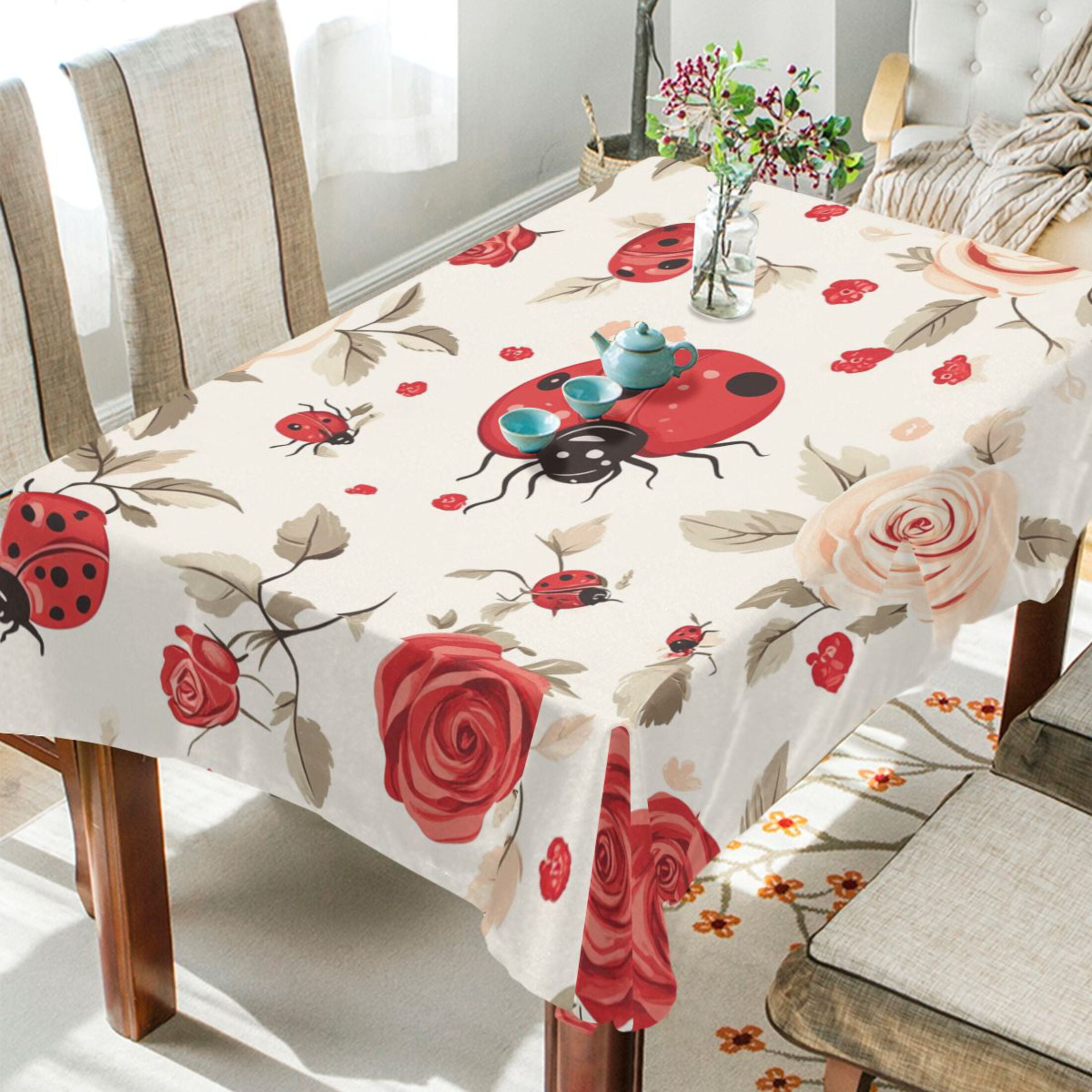 BZSMCE Square Tablecloth Ladybug Roses Pattern Tableclothes - Walmart.com