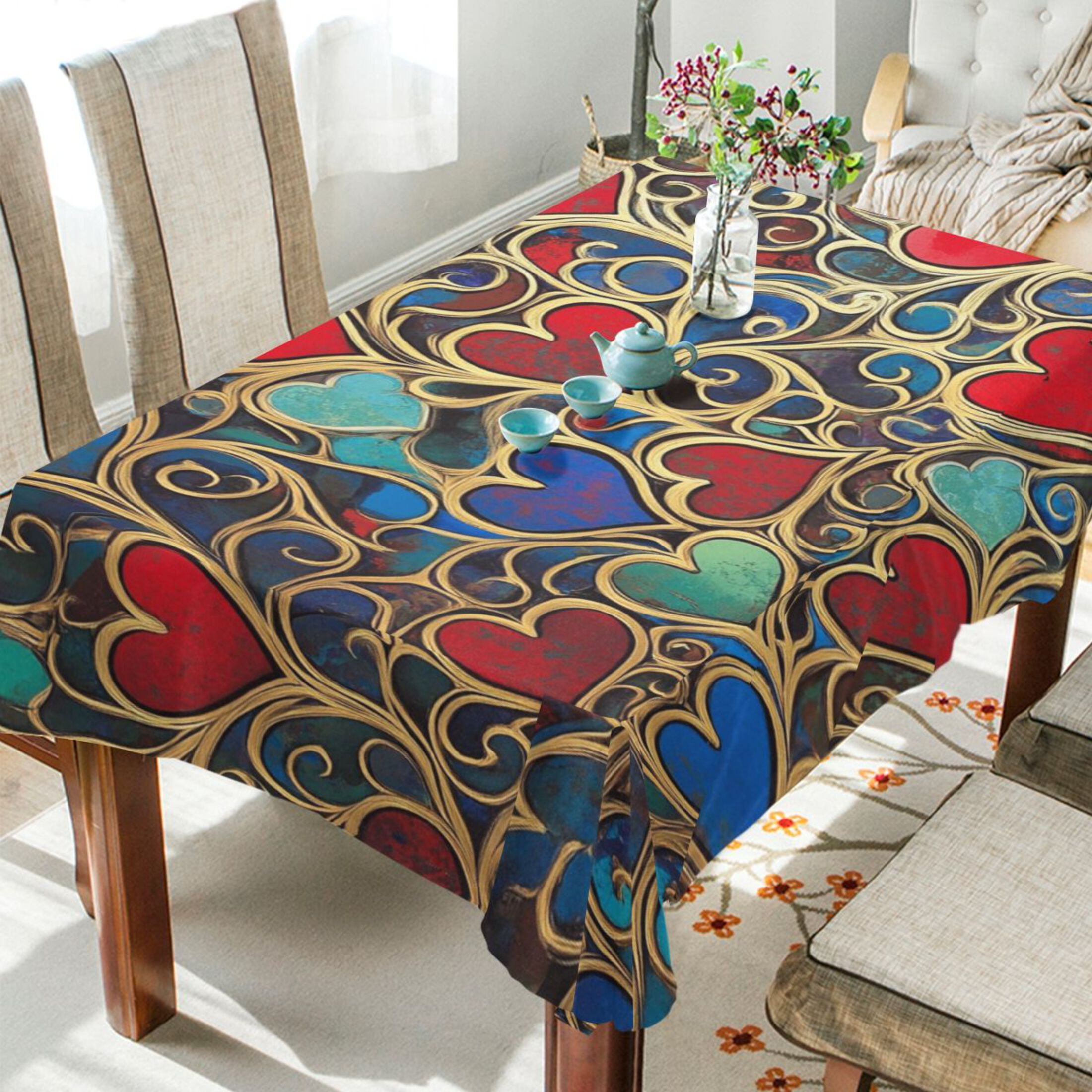 BZSMCE Square Tablecloth Lush Love Blooms Pattern Tableclothes ...