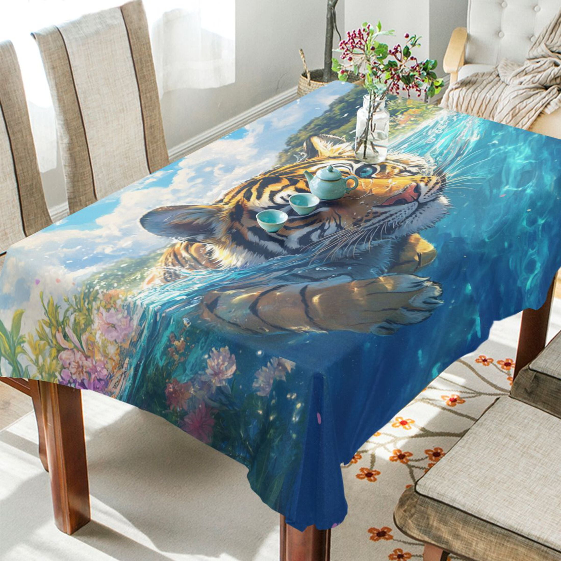 BZSMCE Square Tablecloth Majestic Tiger's Swim Pattern Tableclothes ...