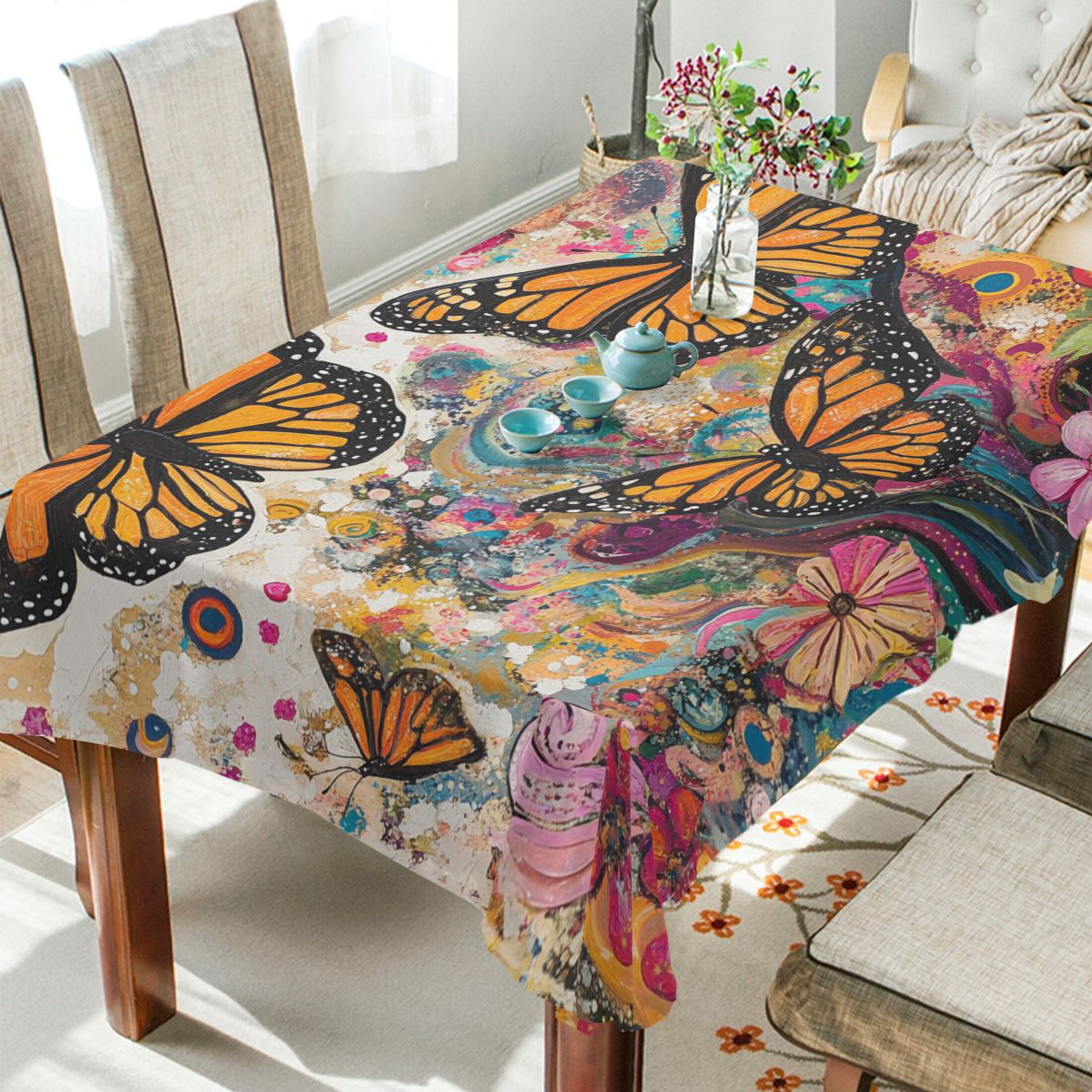 YAZAOO Square Tablecloth Monarch Butterflies in Flight Pattern ...
