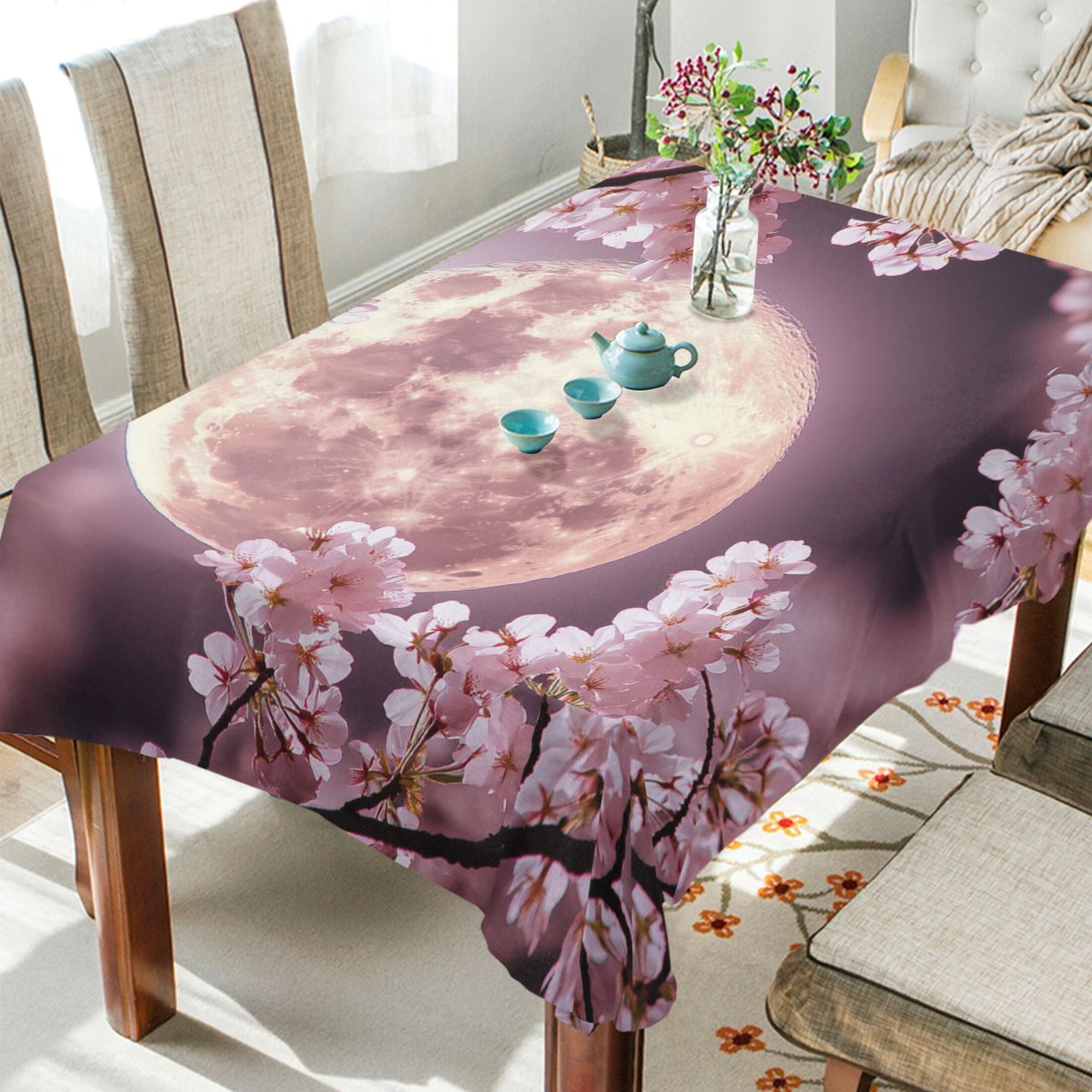 BZSMCE Square Tablecloth Moonlit Cherry Pattern Tableclothes - Walmart.com