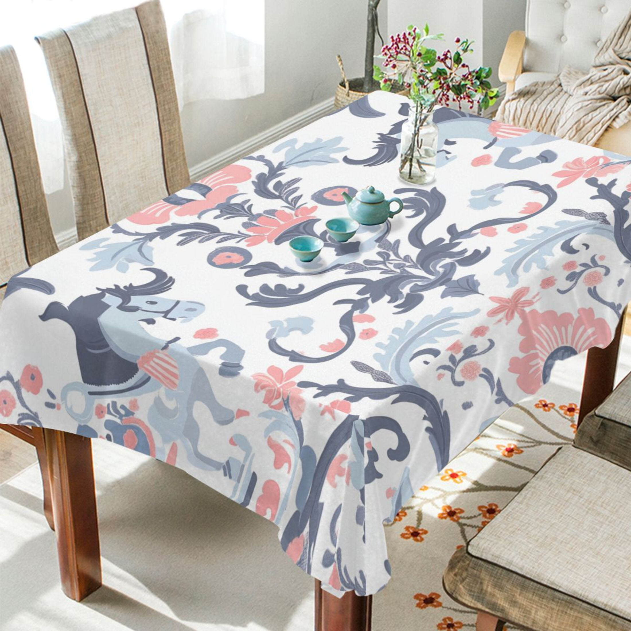 BZSMCE Square Tablecloth Noble Horse Motif Pattern Tableclothes ...