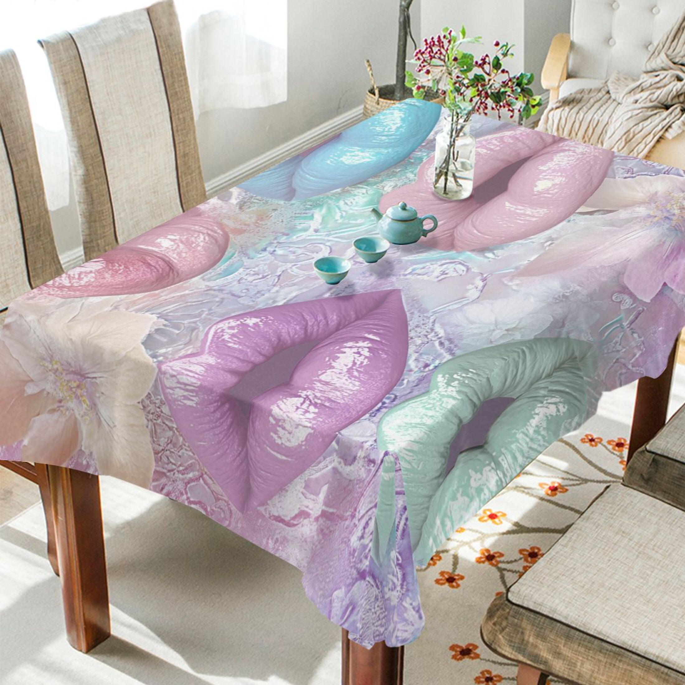 BZSMCE Square Tablecloth Pastel Petals and Pouts Pattern Tableclothes ...